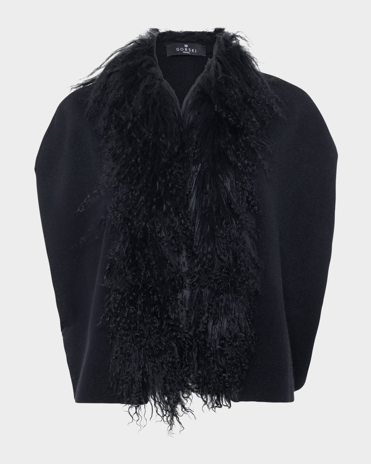 Gorski Merino Wool-Blend Cape with Select Mongolian Trim | Neiman Marcus