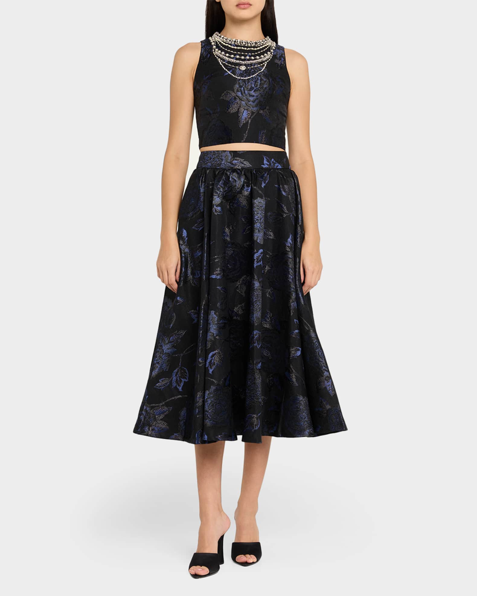 Alice + Olivia Cherra Embellished Floral Jacquard Crop Top | Neiman Marcus