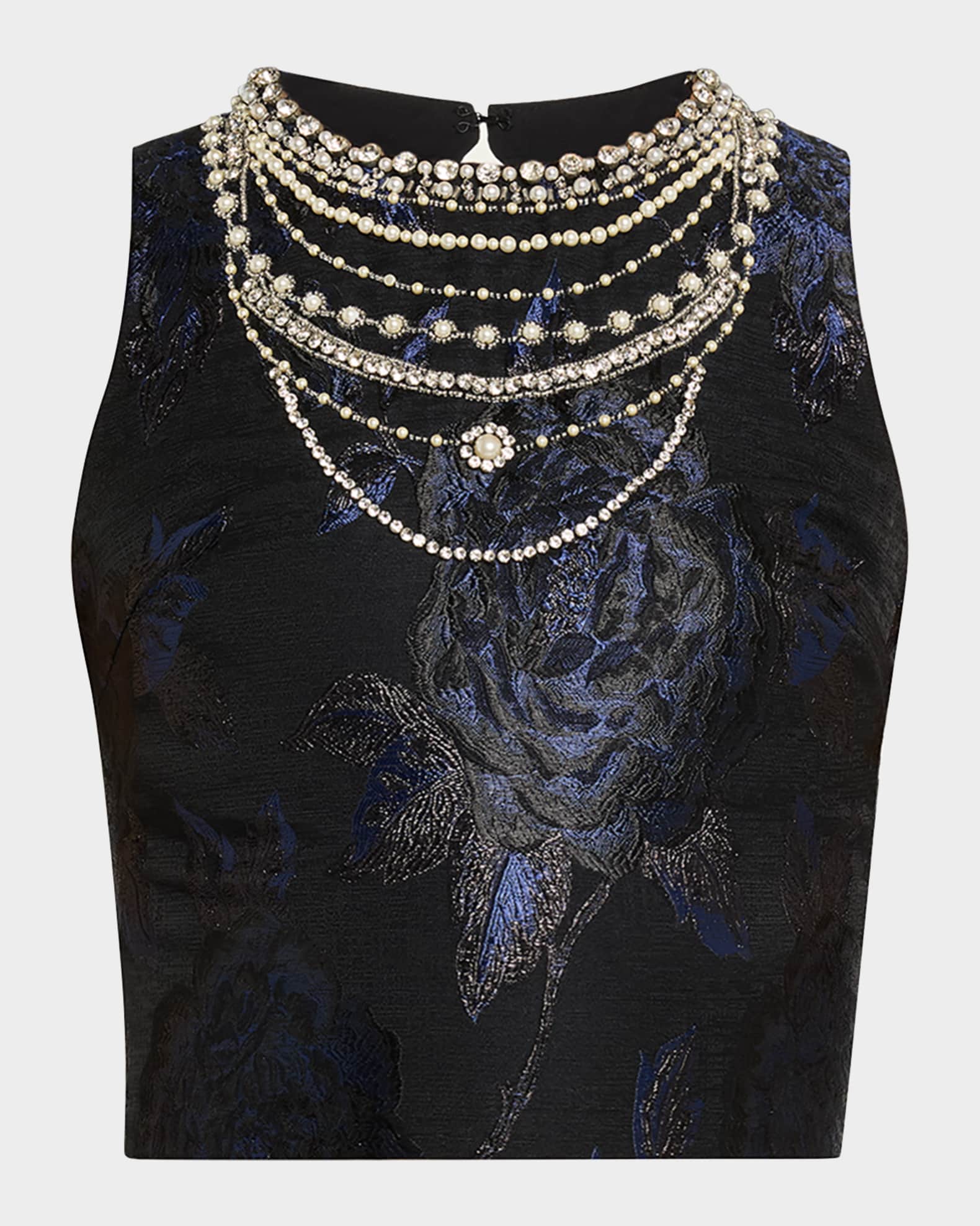 Alice + Olivia Cherra Embellished Floral Jacquard Crop Top | Neiman Marcus
