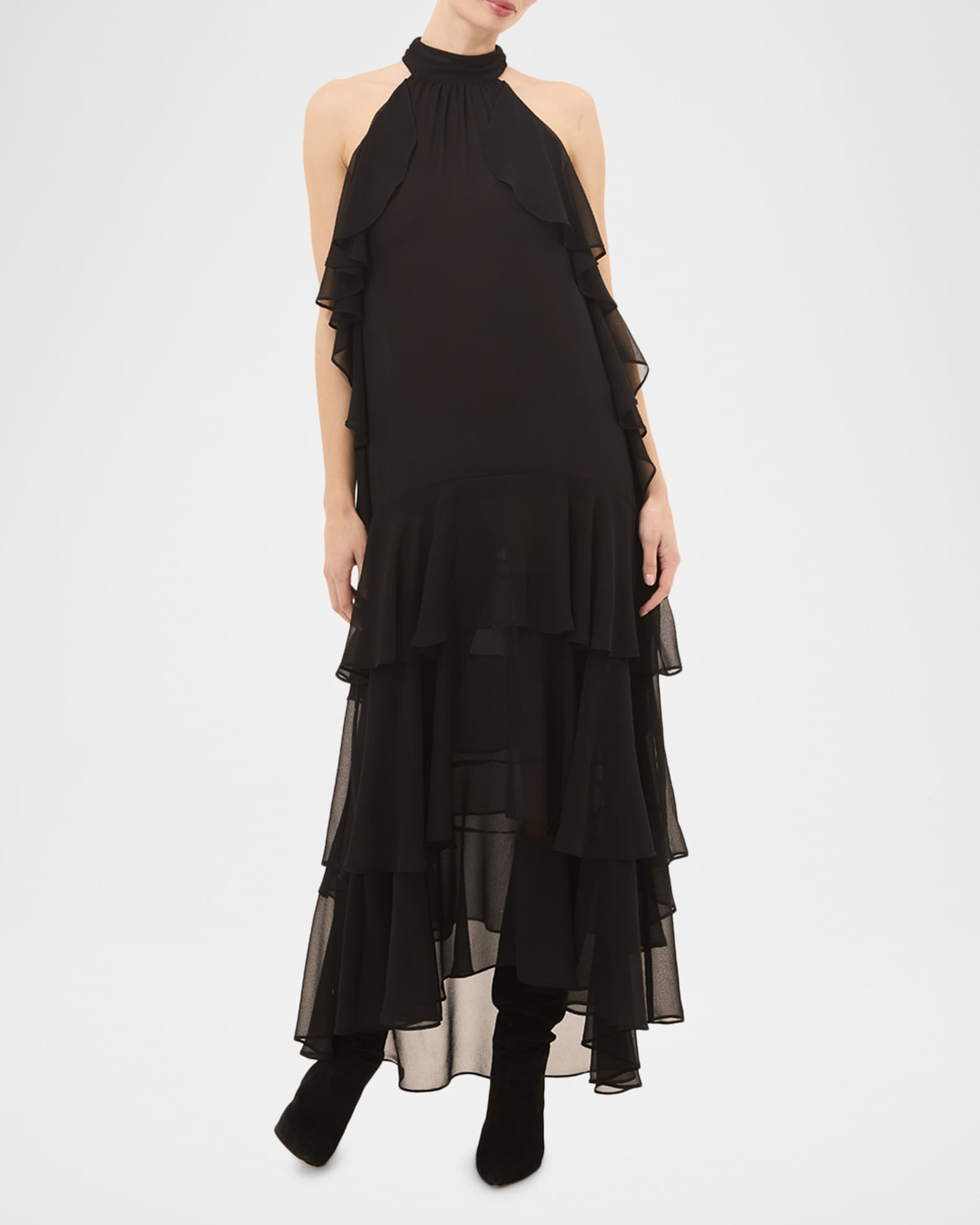 MISA Los Angeles Calissa Ruffled Chiffon High-Low Dress | Neiman Marcus
