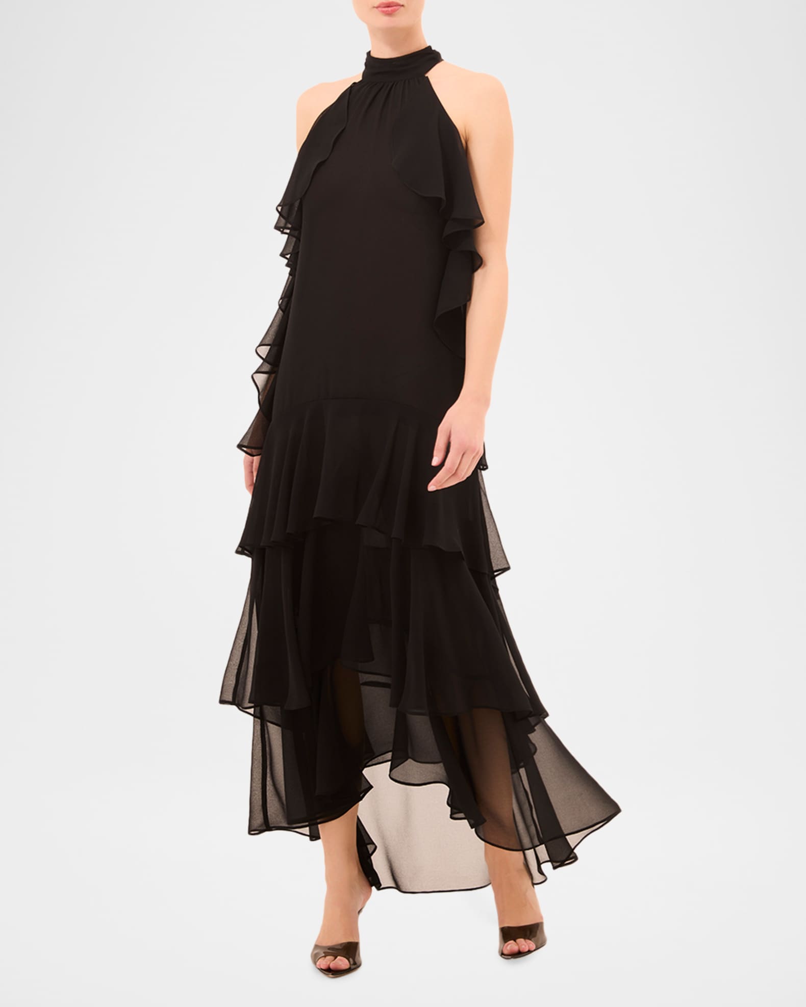 MISA Los Angeles Calissa Ruffled Chiffon High-Low Dress | Neiman Marcus