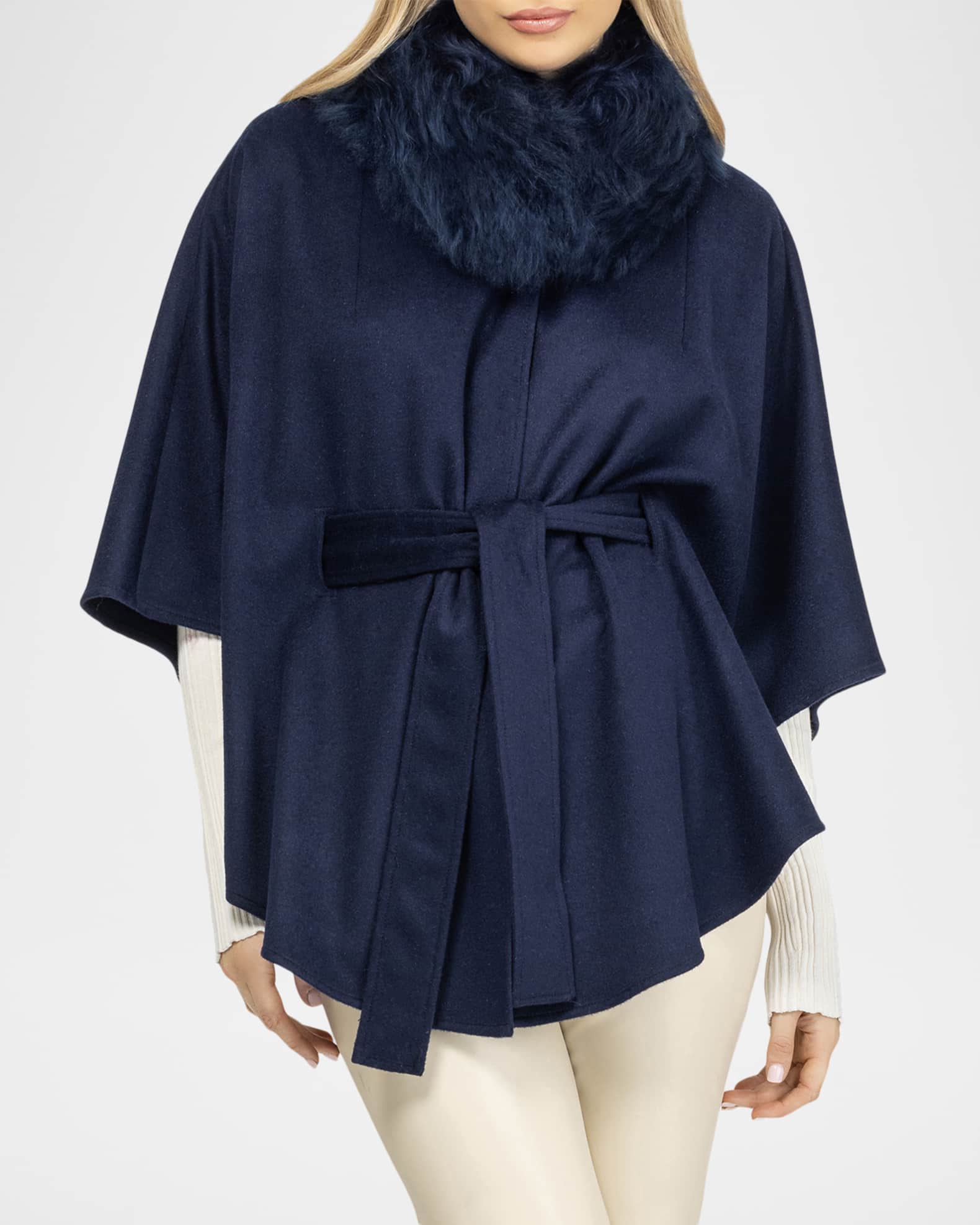 Gorski Select Wool Belted Cape with Select Lamb Collar | Neiman Marcus