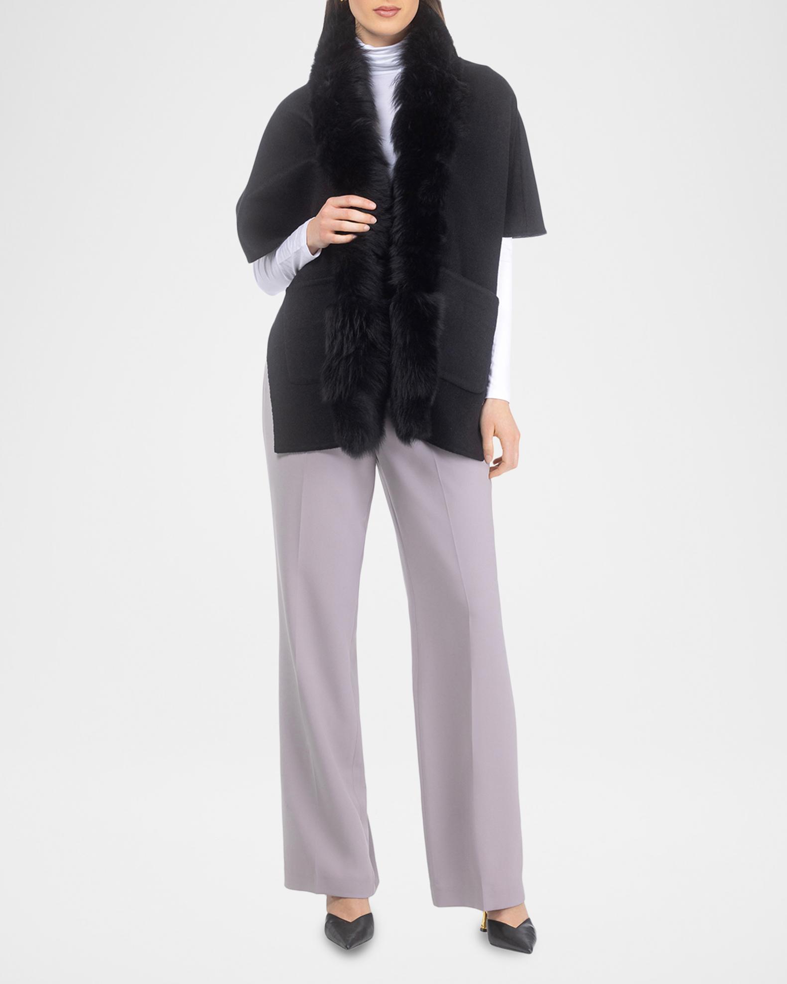 Gorski Reversible Cashmere & Wool Shawl with Merinillo Shearling Trim ...