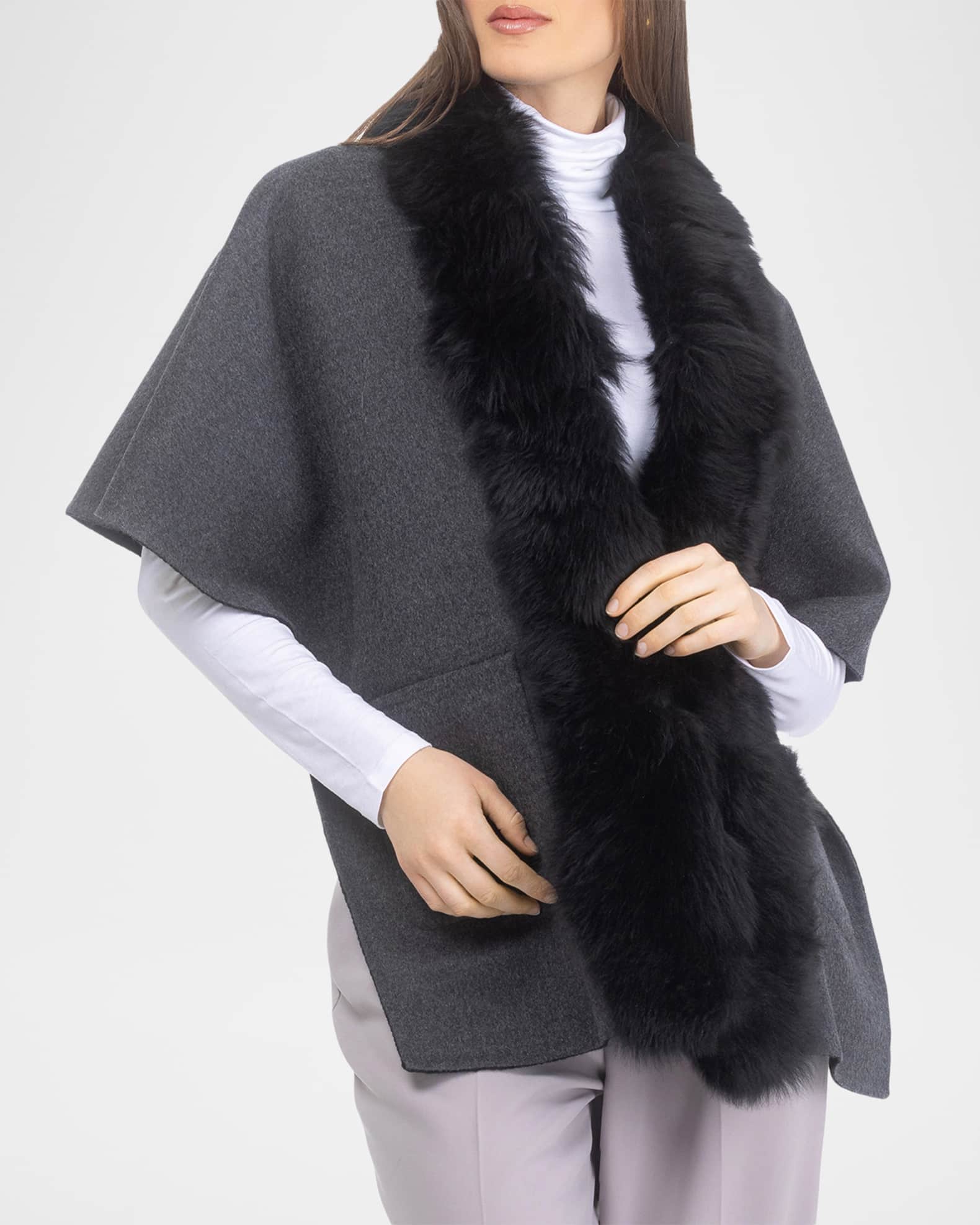 Gorski Reversible Cashmere & Wool Shawl with Merinillo Shearling Trim ...