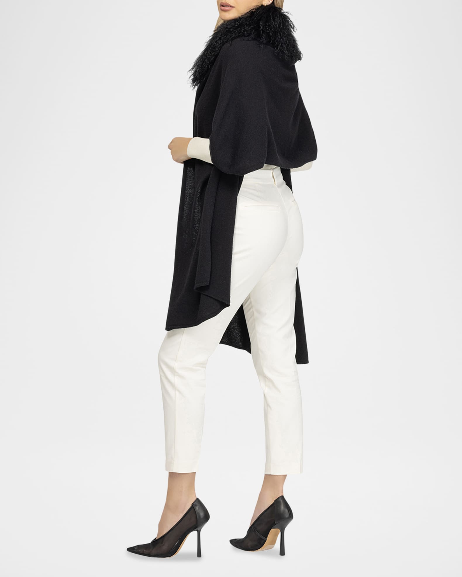 Gorski Wool-Blend Stole with Select Mongolian Lamb Trim | Neiman Marcus