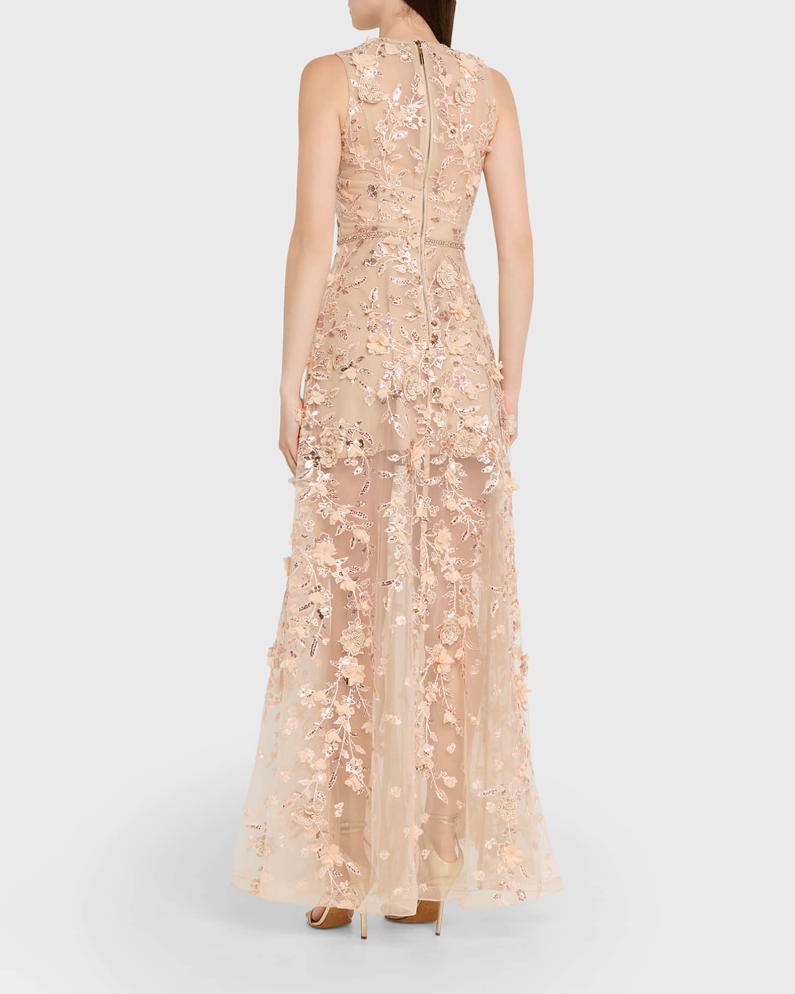 Bronx Banco Arielle Floral Embroidered Sleeveless Gown | Neiman Marcus