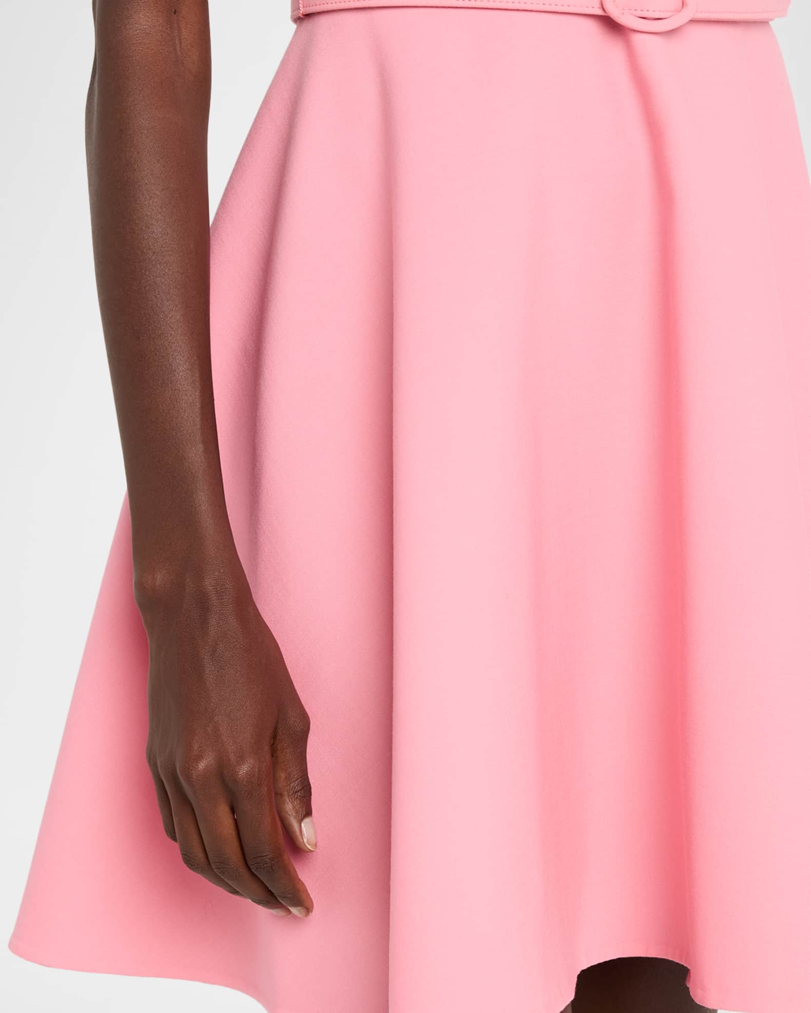 Oscar de la Renta Short-Sleeve Split-Neck Belted Mini Dress | Neiman Marcus
