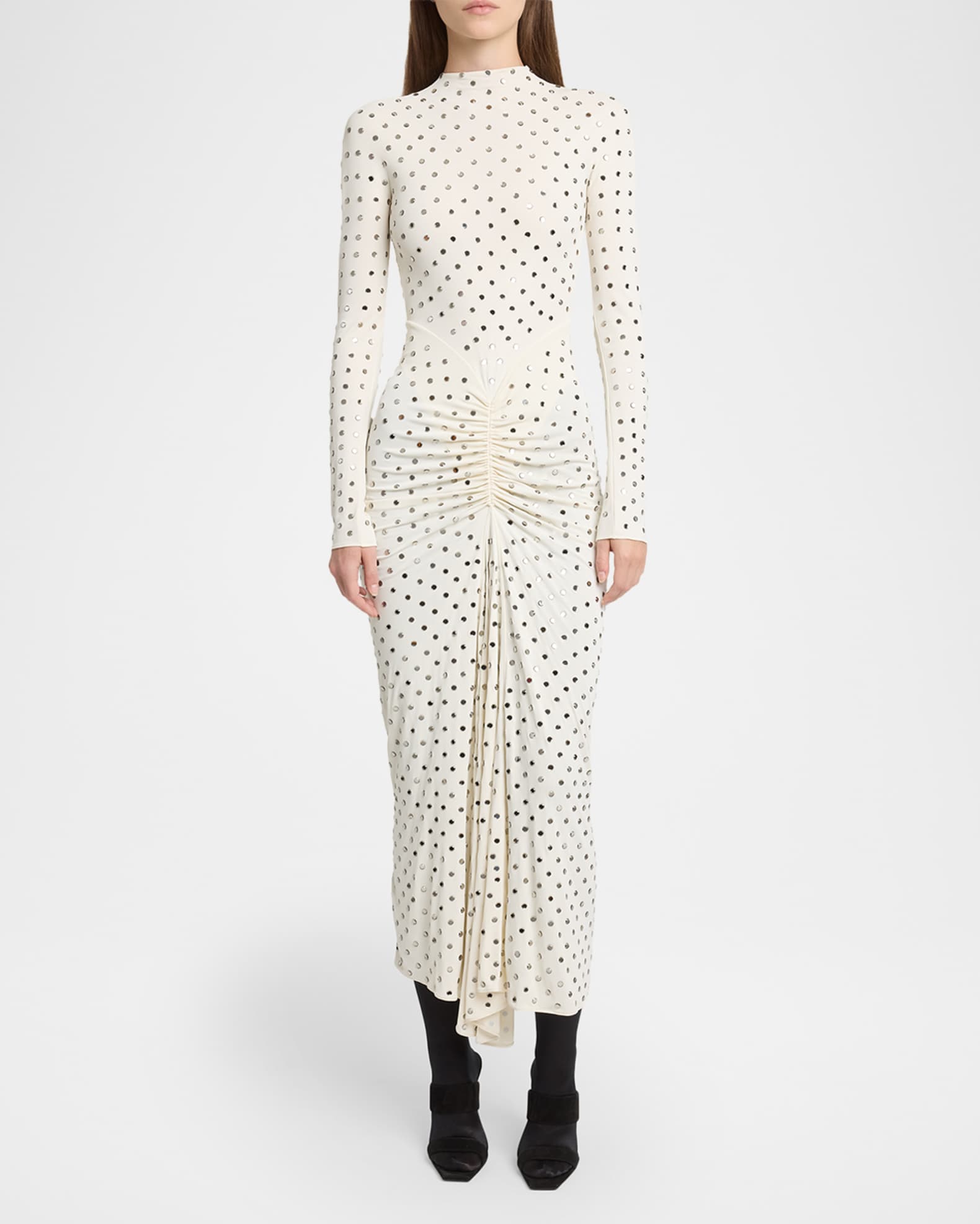 ALAIA Strass Jersey Ruched Midi Dress | Neiman Marcus