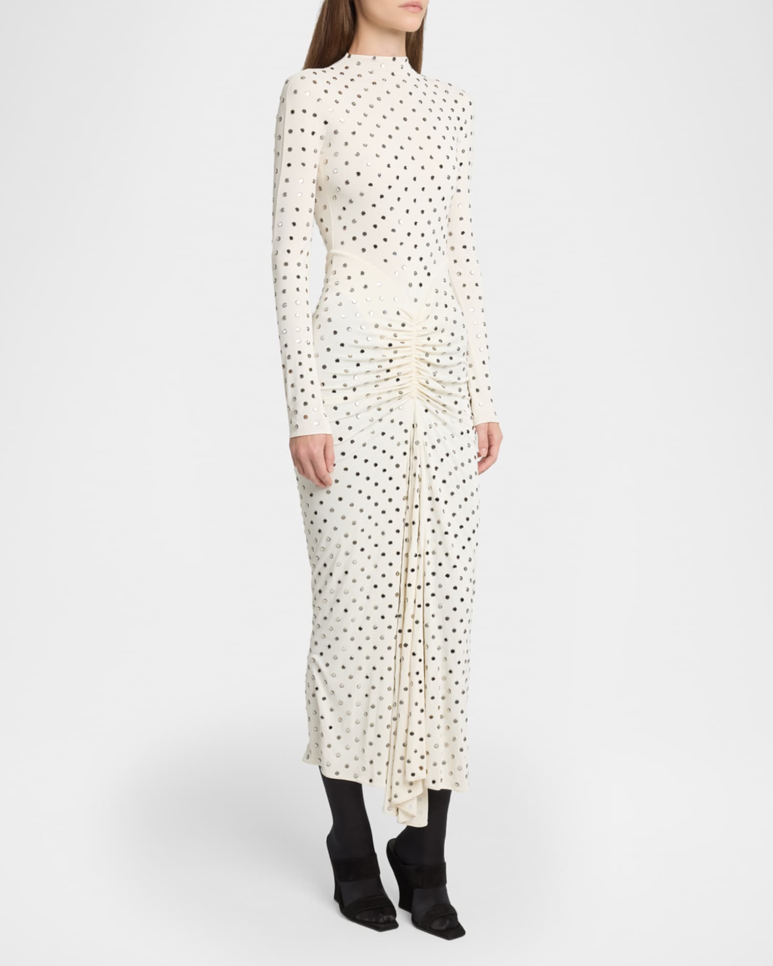 ALAIA Strass Jersey Ruched Midi Dress | Neiman Marcus