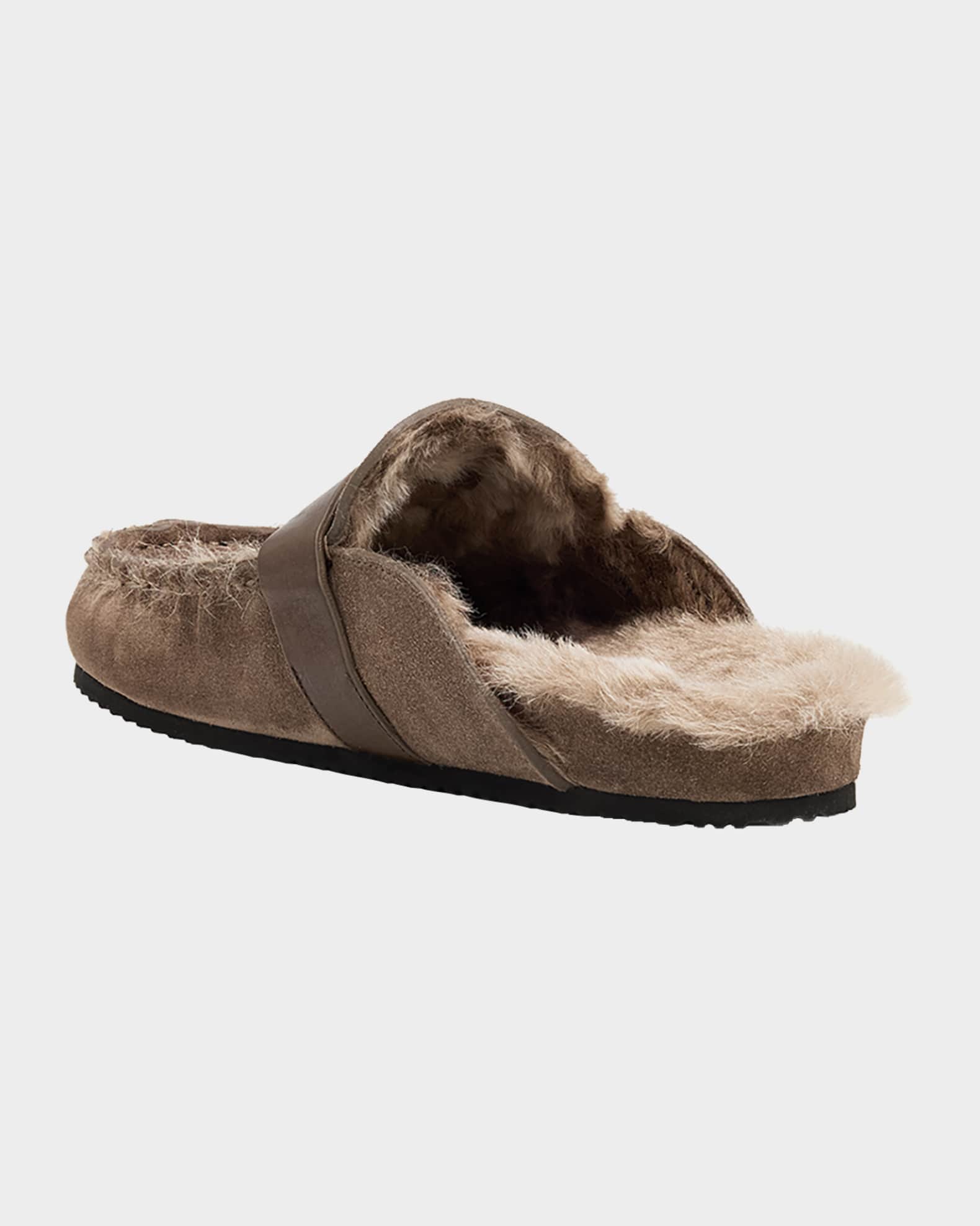 Brunello Cucinelli Suede Shearling-Lined Mules | Neiman Marcus