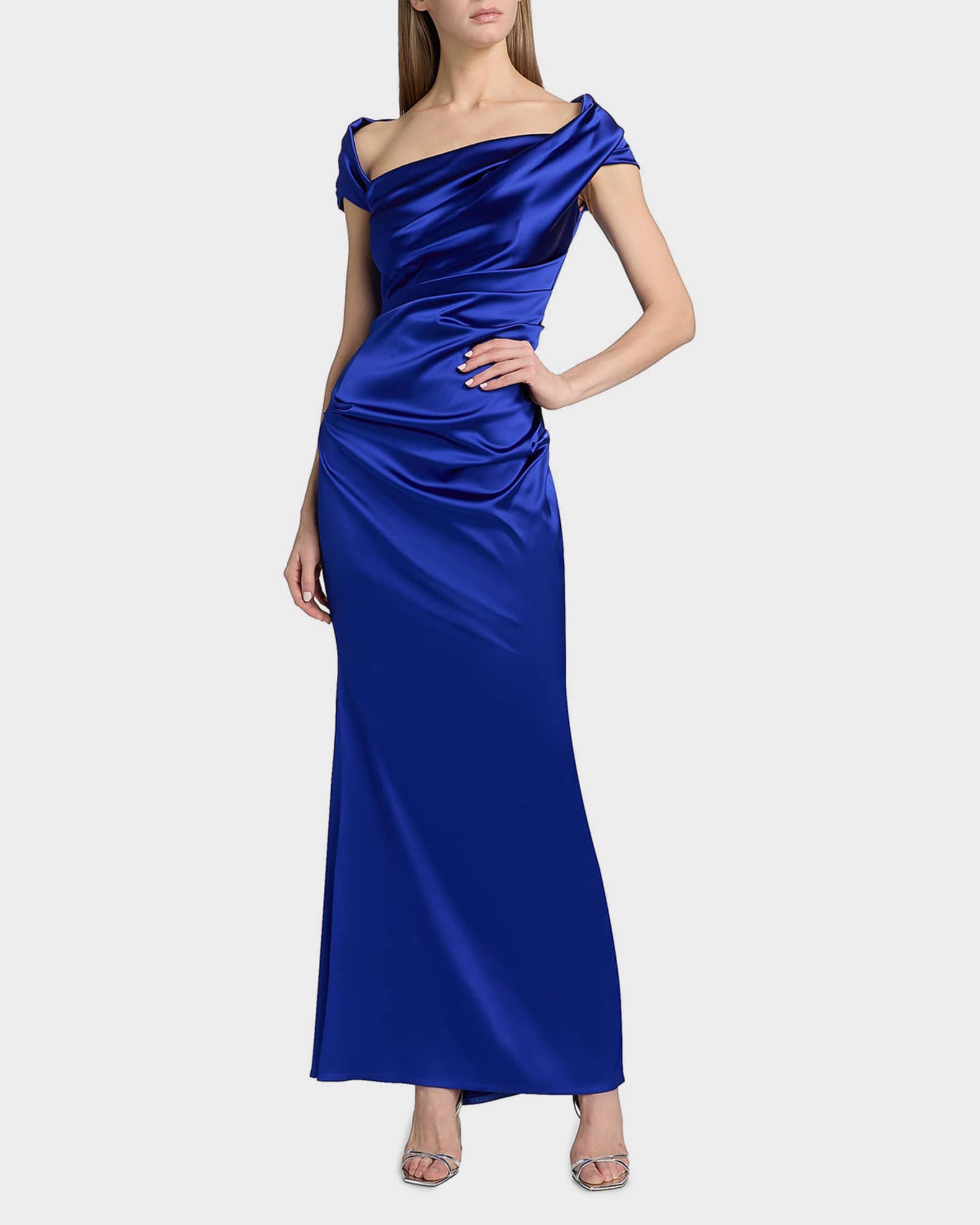 Talbot Runhof Asymmetric Draped Satin Gown | Neiman Marcus