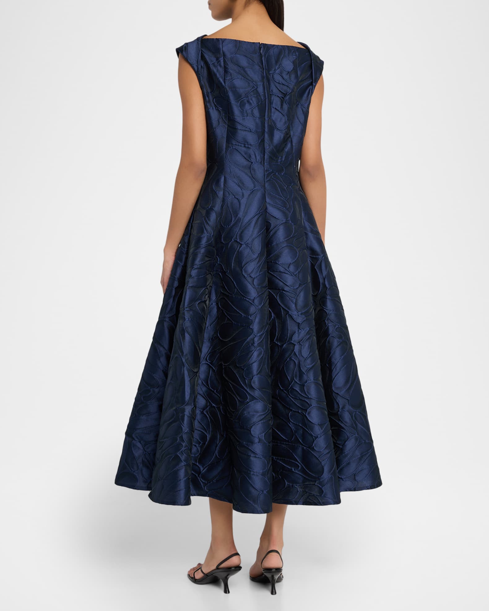 Talbot Runhof Cap-Sleeve Abstract-Jacquard Midi Dress | Neiman Marcus