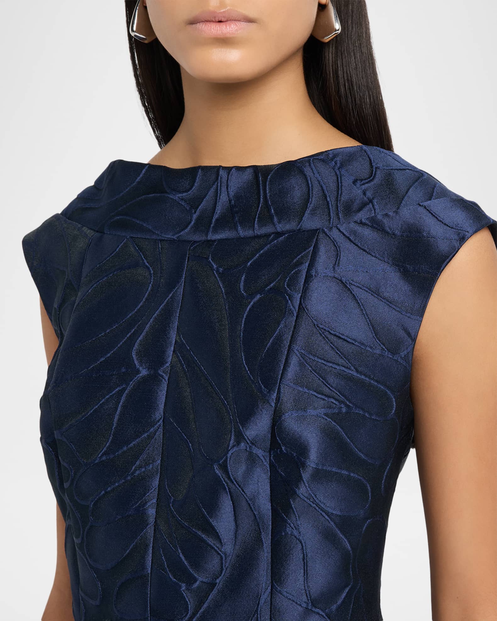 Talbot Runhof Cap-Sleeve Abstract-Jacquard Midi Dress | Neiman Marcus