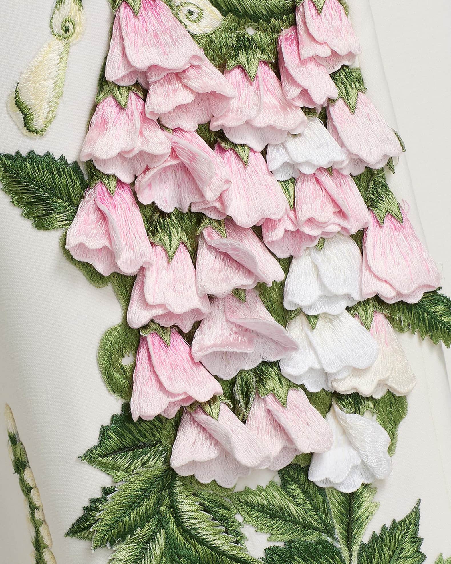 Oscar de la Renta Cap-Sleeve Foxglove Embroidered Maxi Caftan Dress ...