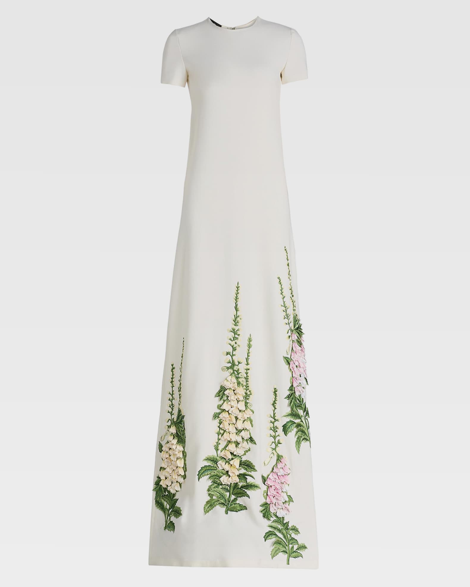 Oscar de la Renta Cap-Sleeve Foxglove Embroidered Maxi Caftan Dress ...