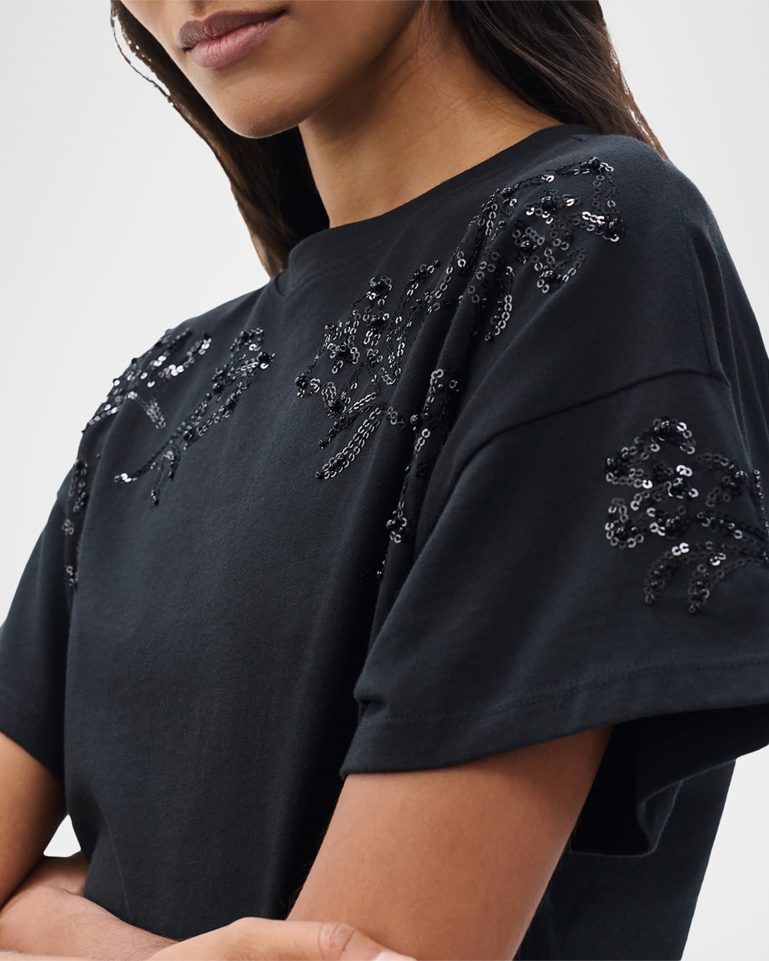 Rag & Bone Kelly Boxy Beaded Floral Tee | Neiman Marcus