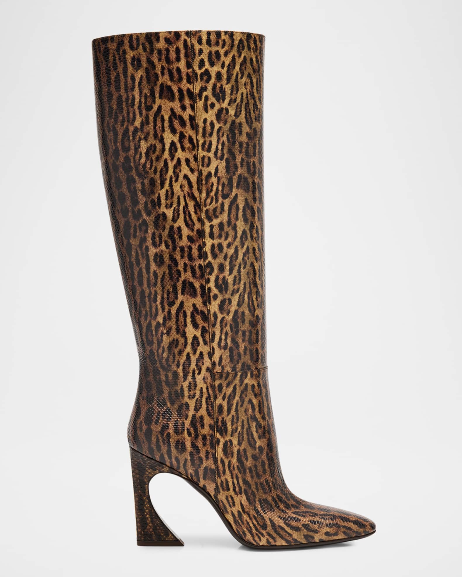 Fendi Arco Leopard-Print Snakeskin Knee-High Boots | Neiman Marcus