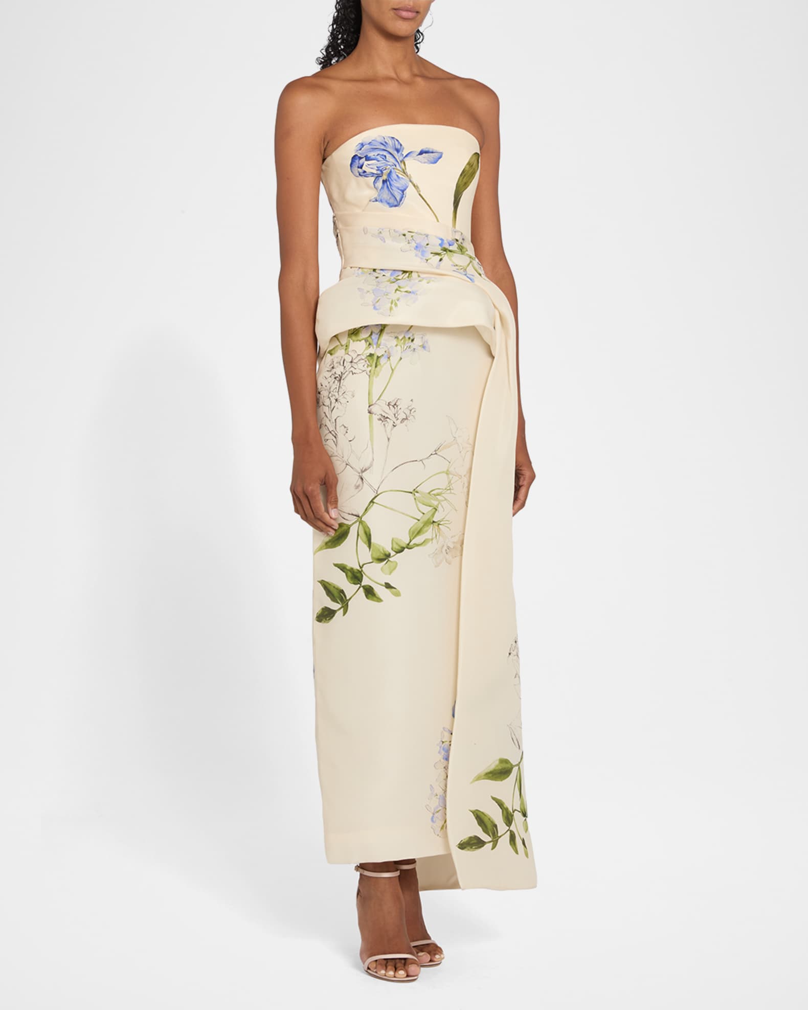 Monique Lhuillier Iris Gazar Silk Strapless Peplum Drape Ankle Gown ...