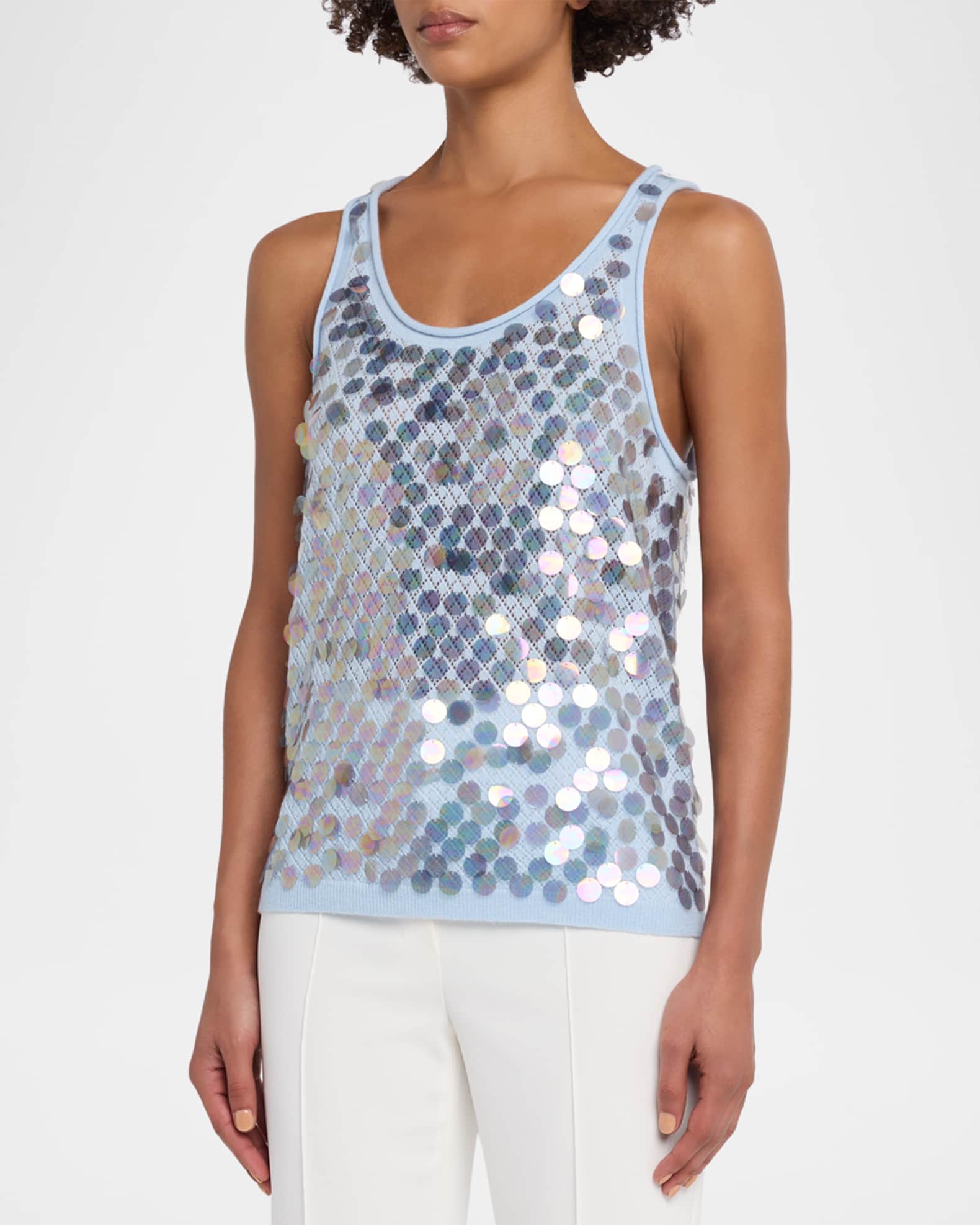 ZANKOV Sequined Cashmere-Wool Tank Top | Neiman Marcus