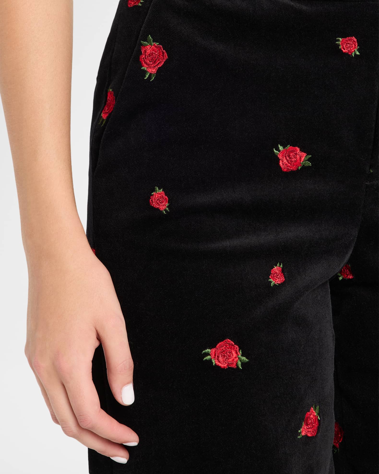 L'Agence Rose Embroidered Livvy Straight-Leg Velvet Pants | Neiman Marcus