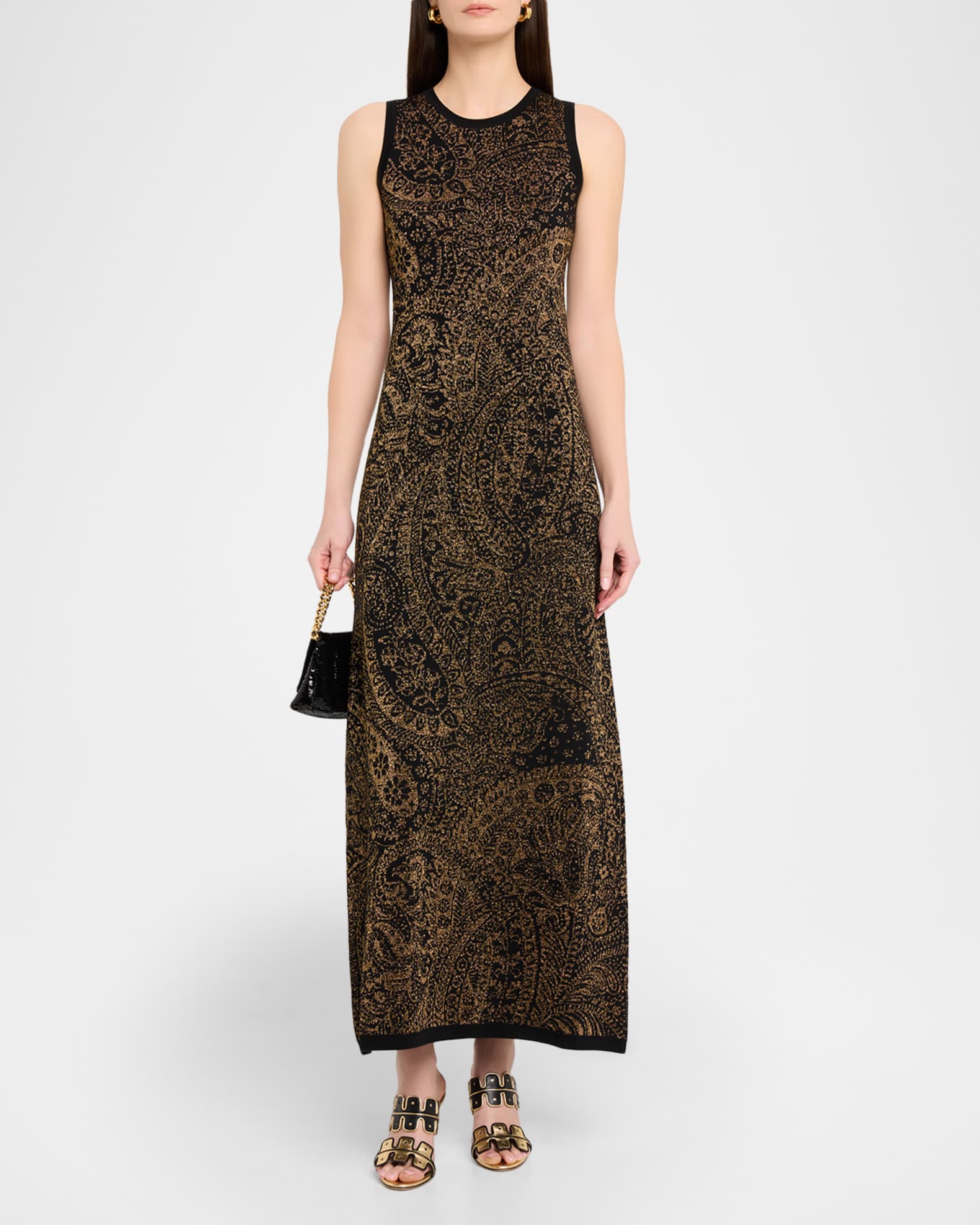 Etro Metallic Paisley Knit Sleeveless Maxi Dress | Neiman Marcus