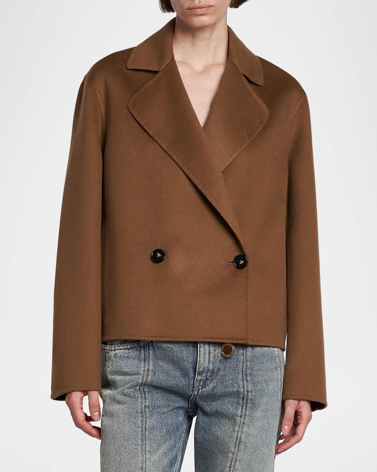 Stella McCartney Double-Breasted Short Wool Peacoat | Neiman Marcus