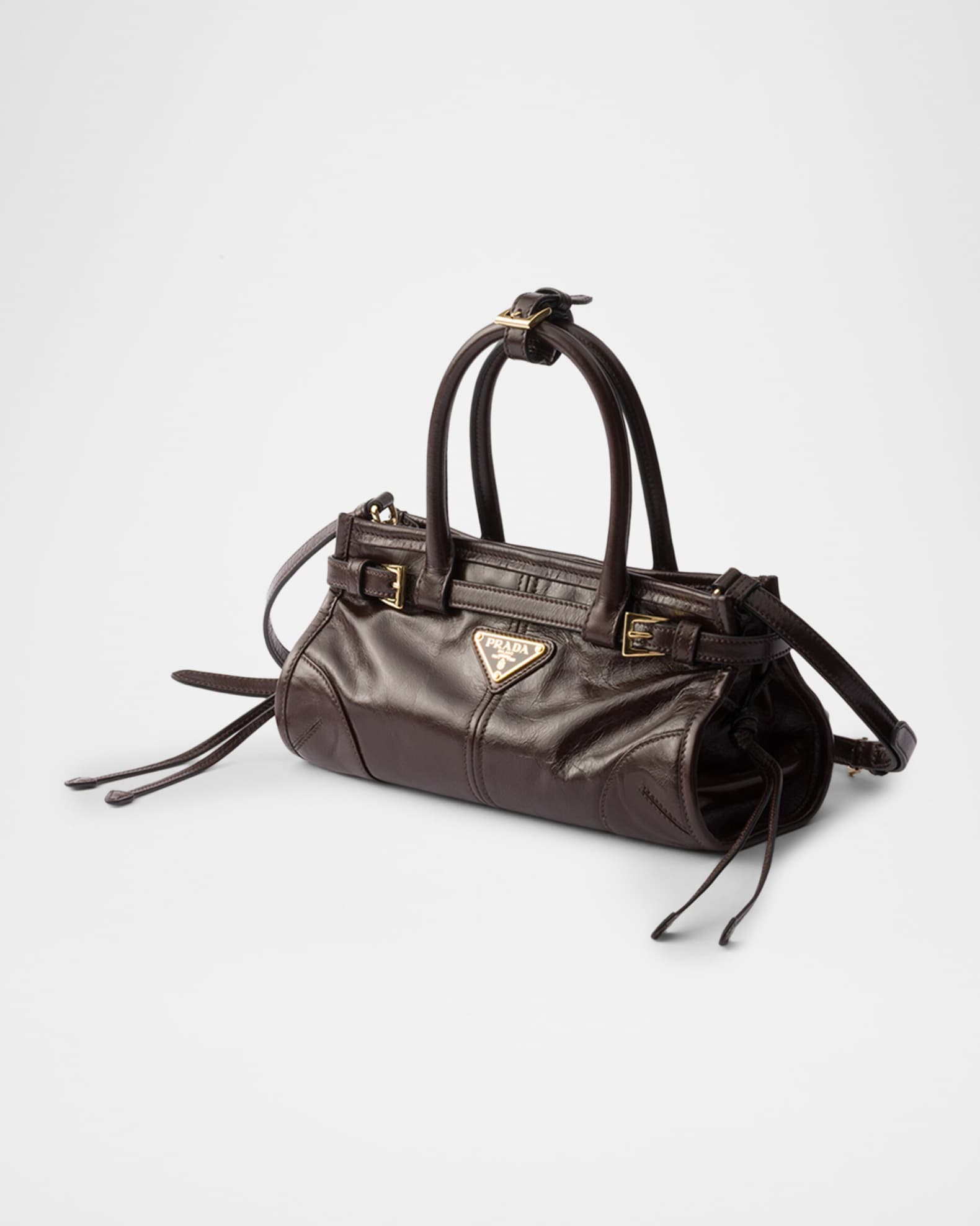 Prada Bonnie Small Glossy Leather East-West Top-Handle Bag | Neiman Marcus