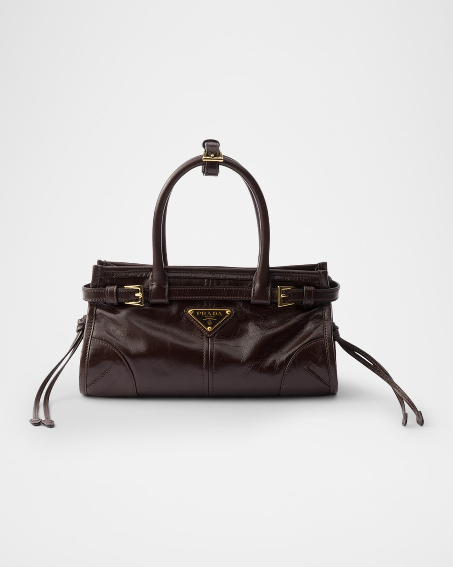 Prada Bonnie Small Glossy Leather East-West Top-Handle Bag | Neiman Marcus