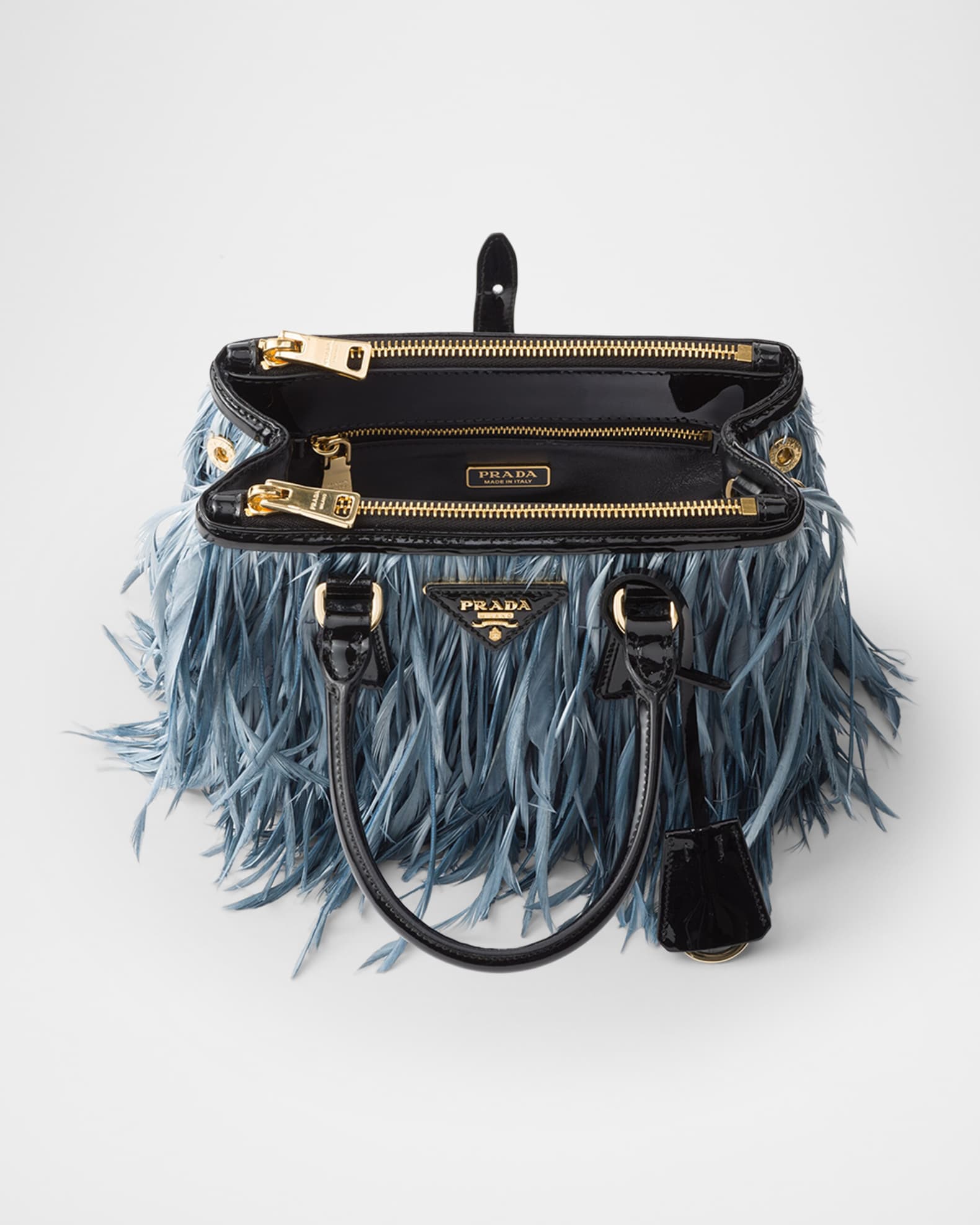 Prada Galleria Mini Patent Leather Feather Shoulder Bag | Neiman Marcus