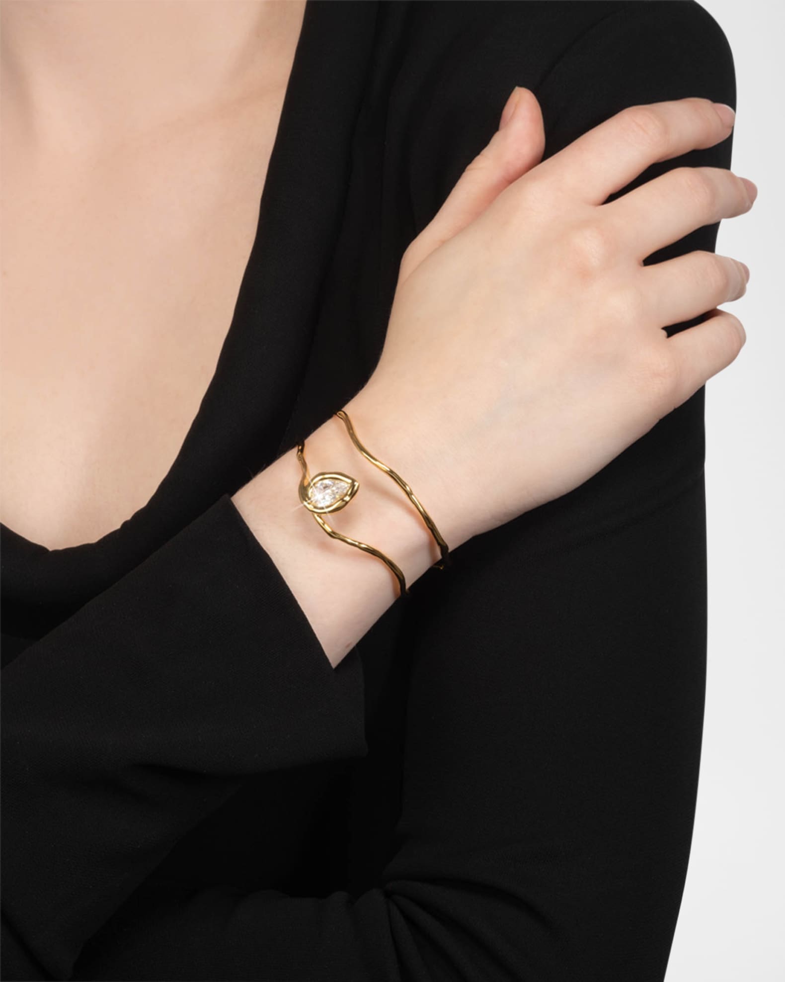 Alexis Bittar Asterales Gold Flat CZ Cuff Bracelet | Neiman Marcus