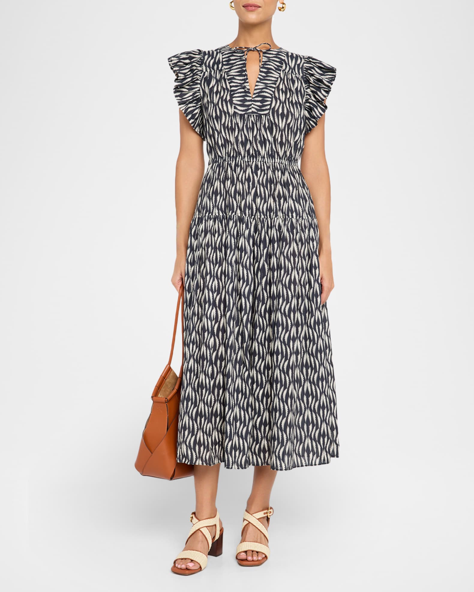 Ulla Johnson Kairi Printed Flutter-Sleeve Midi Dress | Neiman Marcus