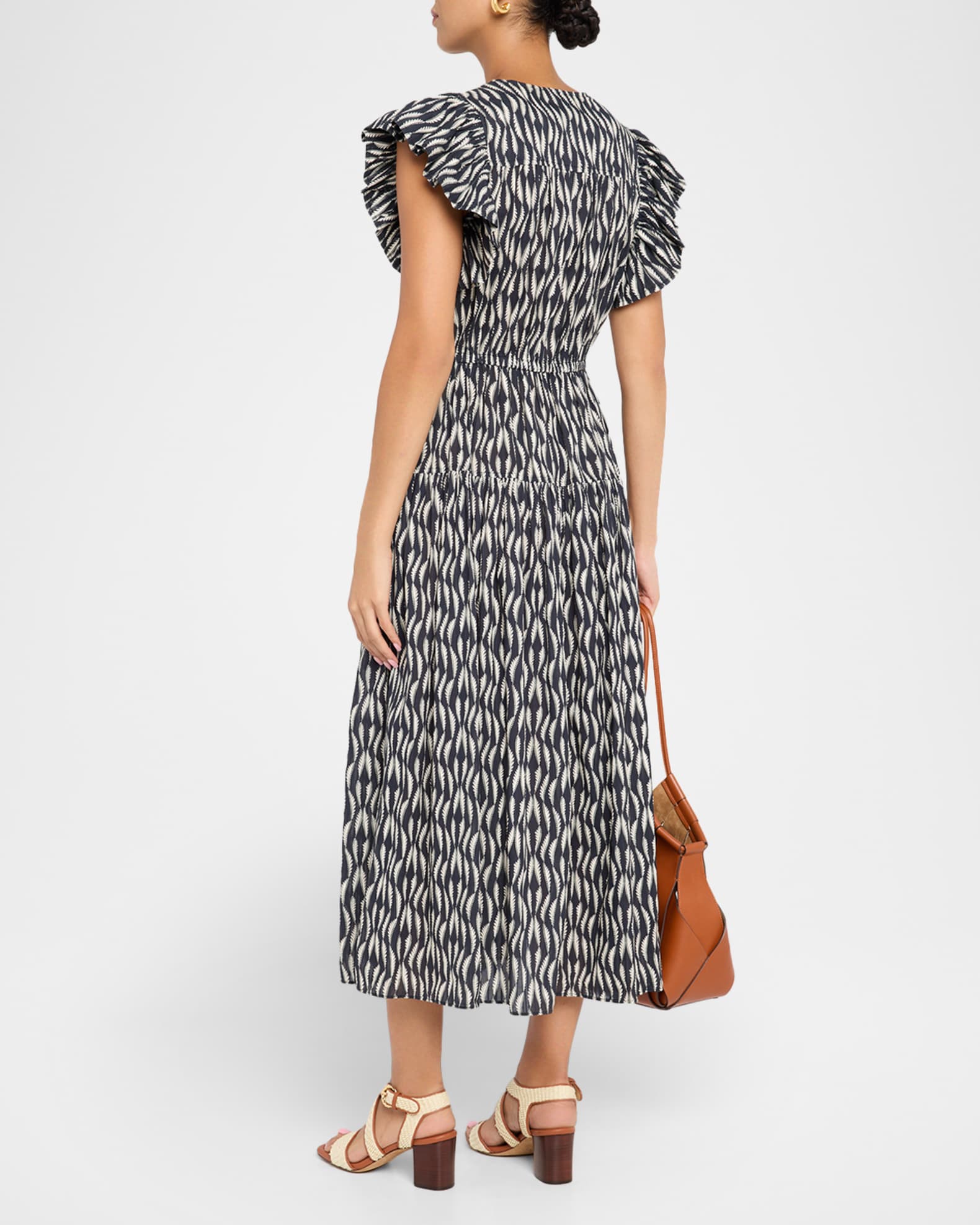 Ulla Johnson Kairi Printed Flutter-Sleeve Midi Dress | Neiman Marcus
