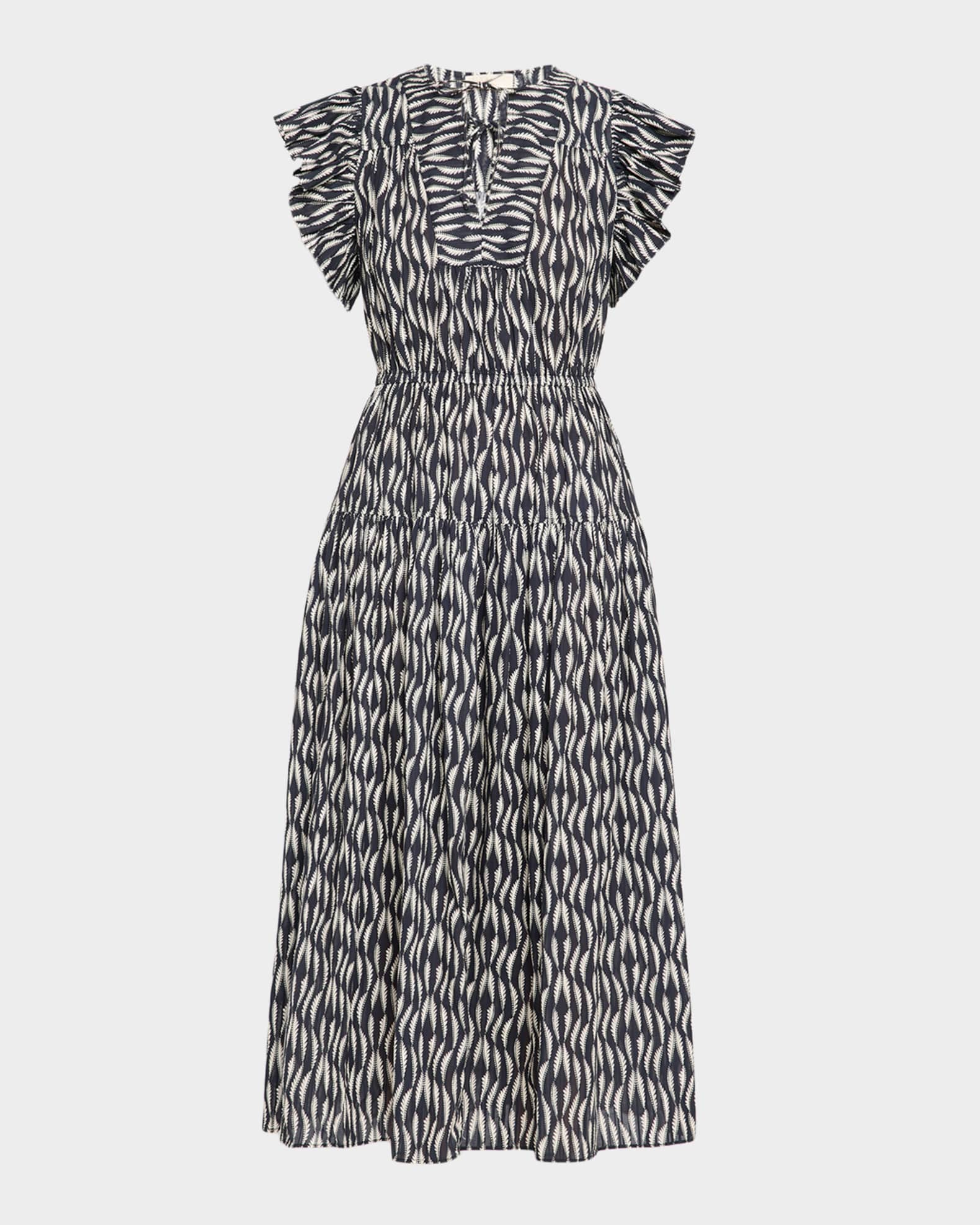 Ulla Johnson Kairi Printed Flutter-Sleeve Midi Dress | Neiman Marcus