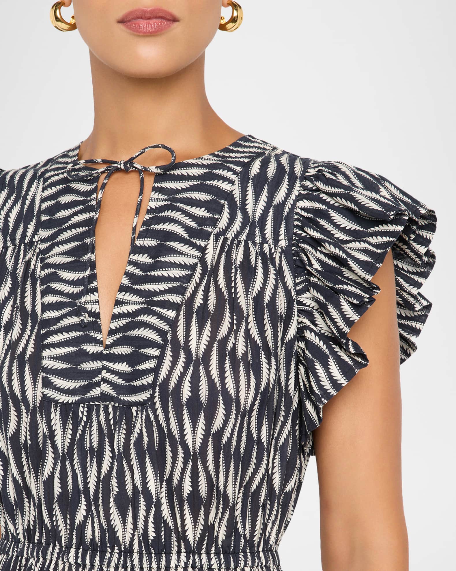 Ulla Johnson Kairi Printed Flutter-Sleeve Midi Dress | Neiman Marcus