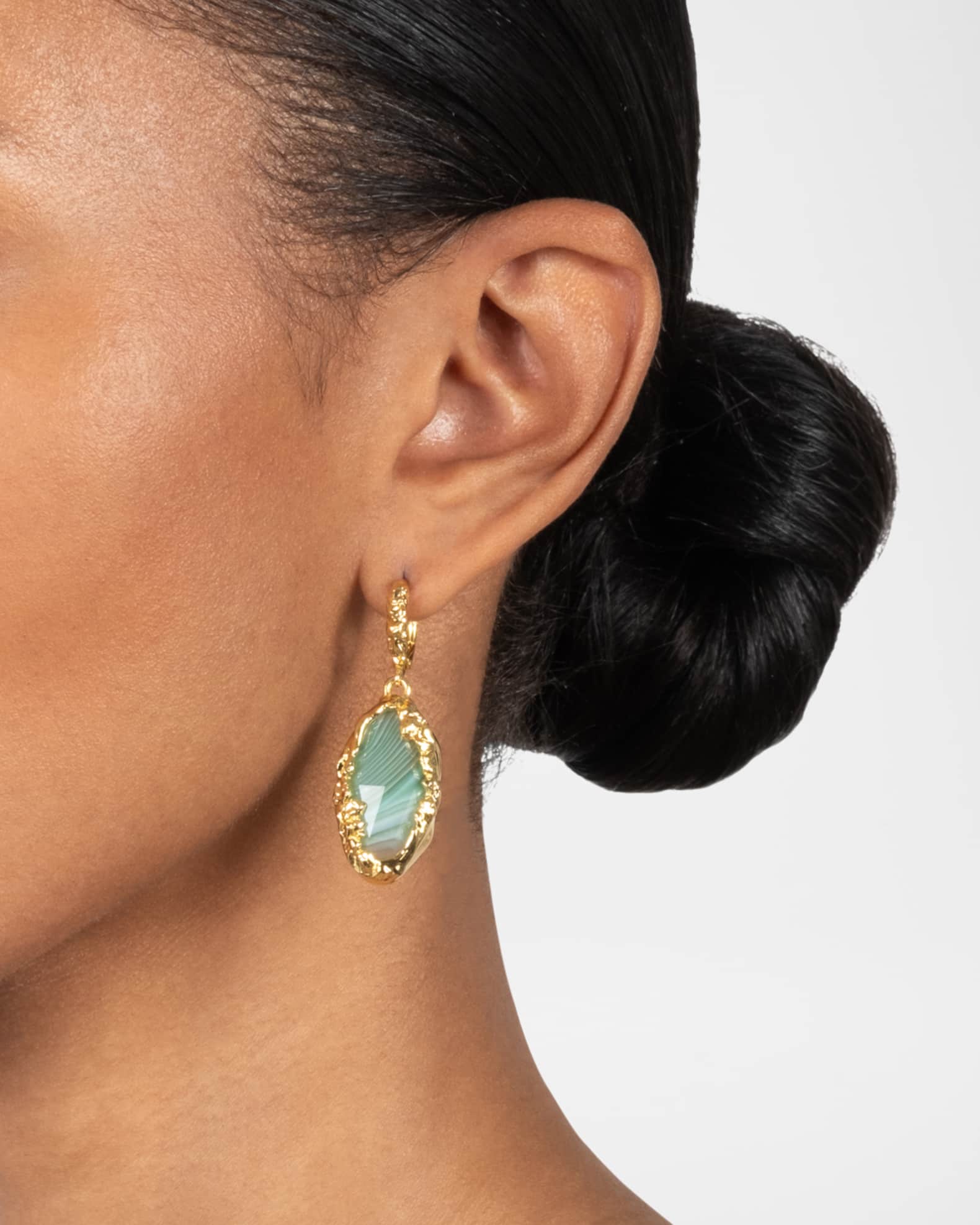 Alexis Bittar Brut Gold Green Agate Leverback Earrings | Neiman Marcus