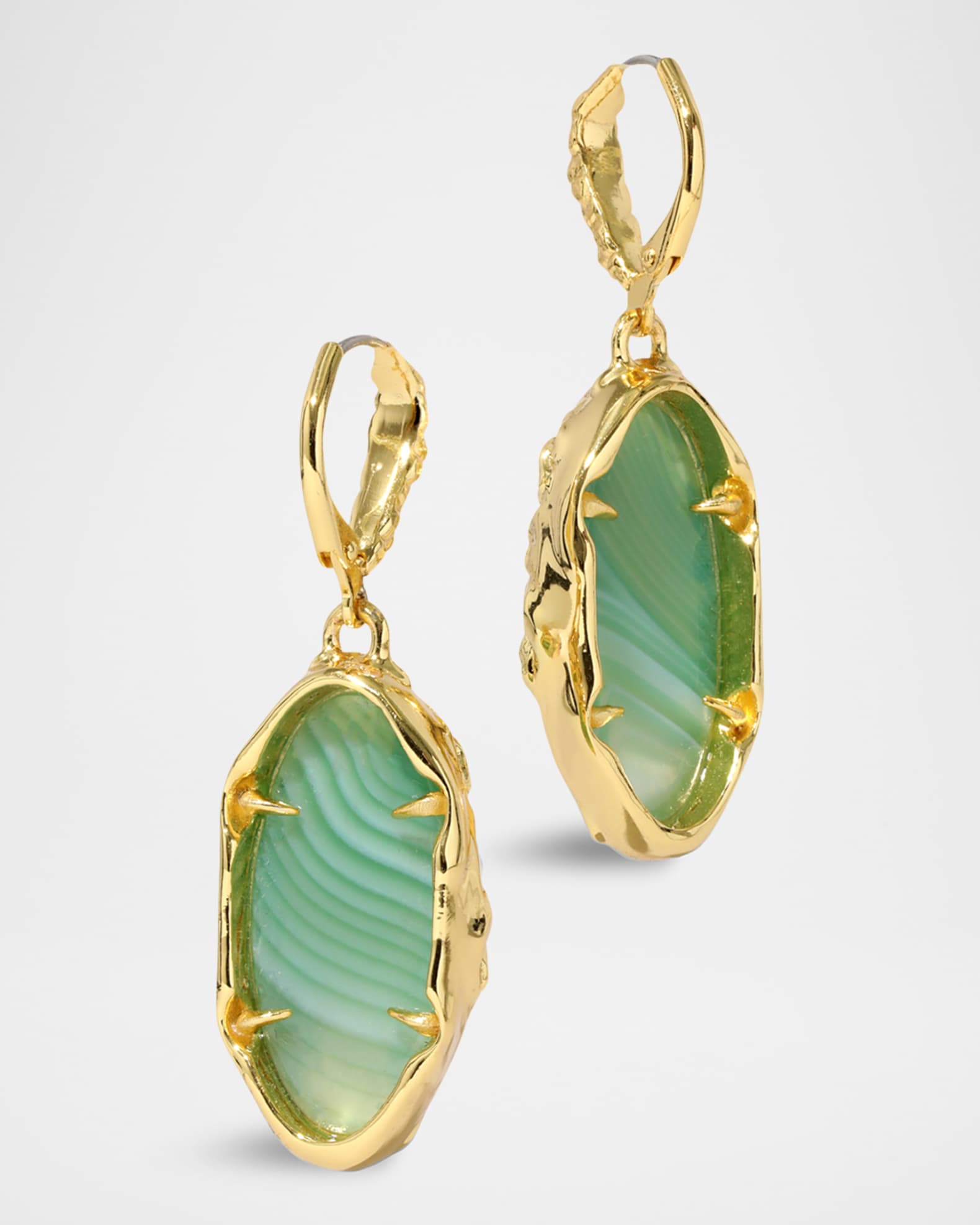 Alexis Bittar Brut Gold Green Agate Leverback Earrings | Neiman Marcus