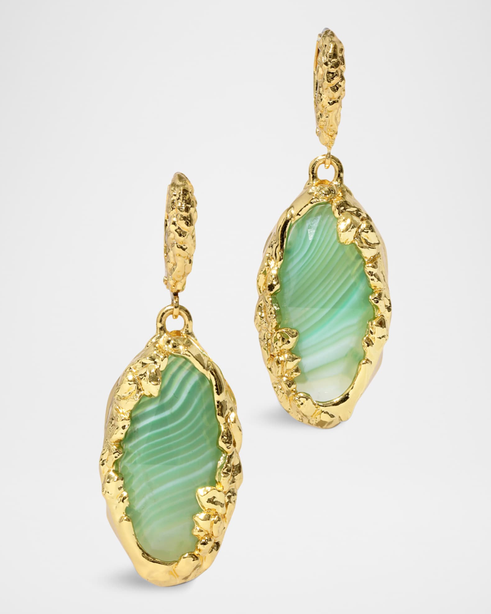 Alexis Bittar Brut Gold Green Agate Leverback Earrings | Neiman Marcus