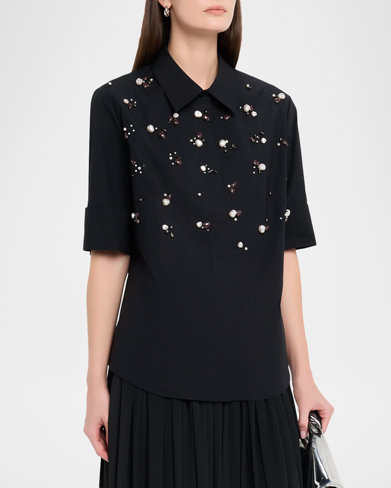 DOROTHEE SCHUMACHER Poplin Power Embellished Button-Down Shirt | Neiman ...
