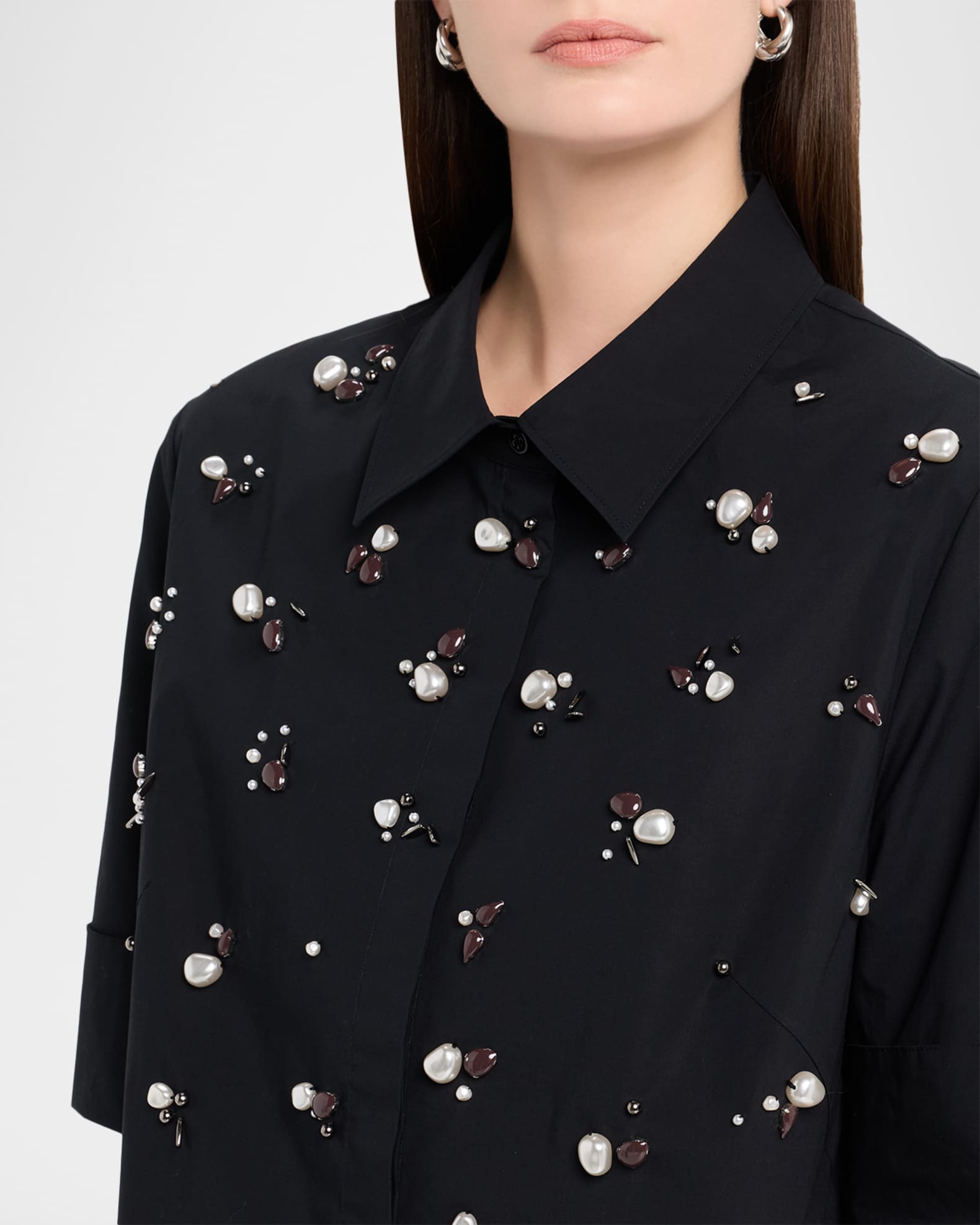 DOROTHEE SCHUMACHER Poplin Power Embellished Button-Down Shirt | Neiman ...