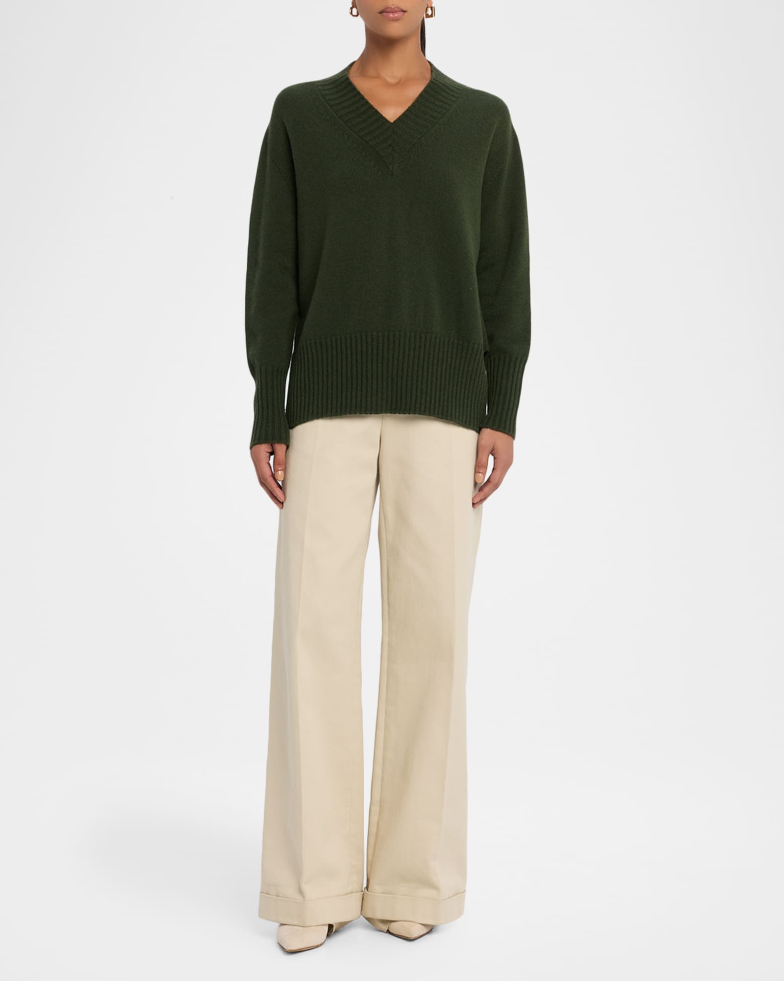 Side-Slit V-Neck Cashmere Sweater | Neiman Marcus