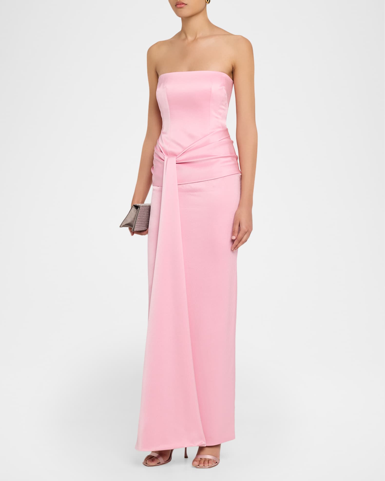Alex Perry Strapless Draped Satin Crepe Column Gown | Neiman Marcus