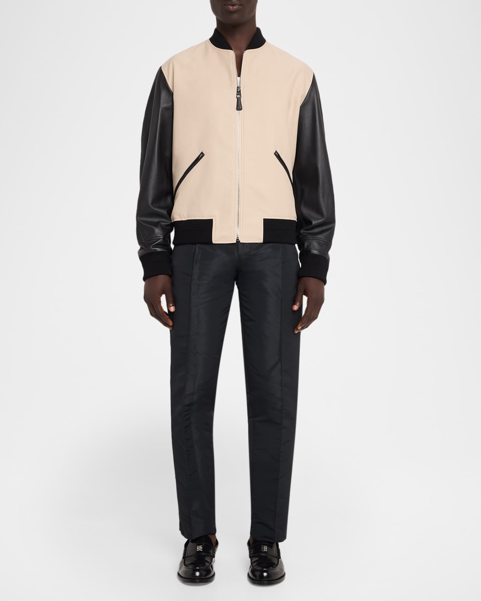 Givenchy Men's Mixed-Material Logo Bomber Jacket | Neiman Marcus