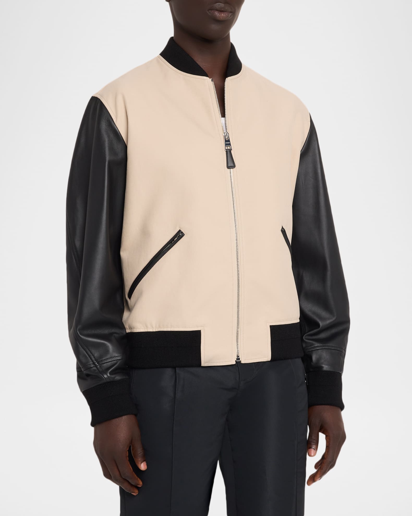 Givenchy Men's Mixed-Material Logo Bomber Jacket | Neiman Marcus