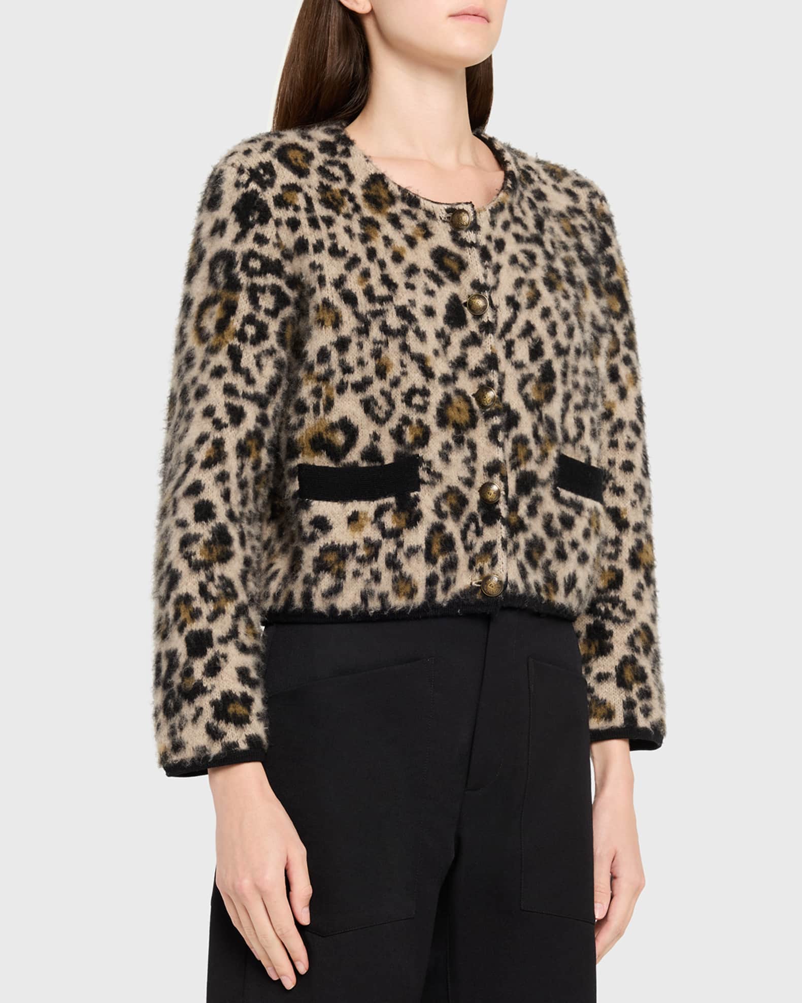 Nili Lotan Beyton Leopard-Print Fuzzy Cashmere Cardigan | Neiman Marcus