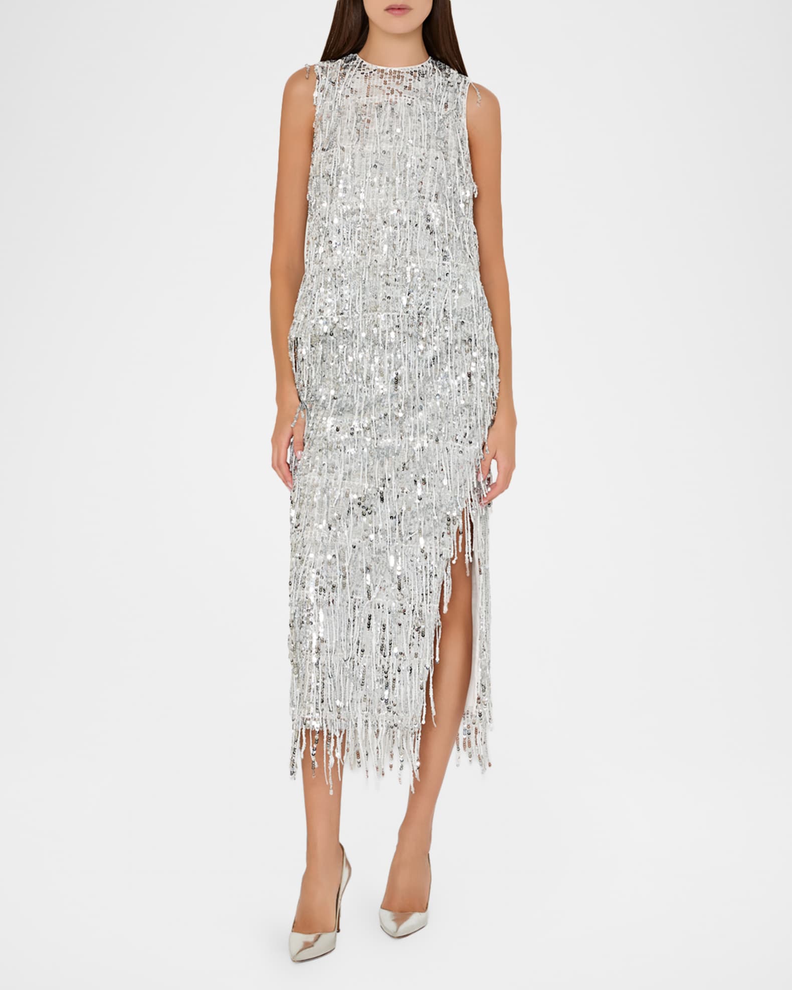Milly Roxanne Fringe Sequin Midi Skirt | Neiman Marcus