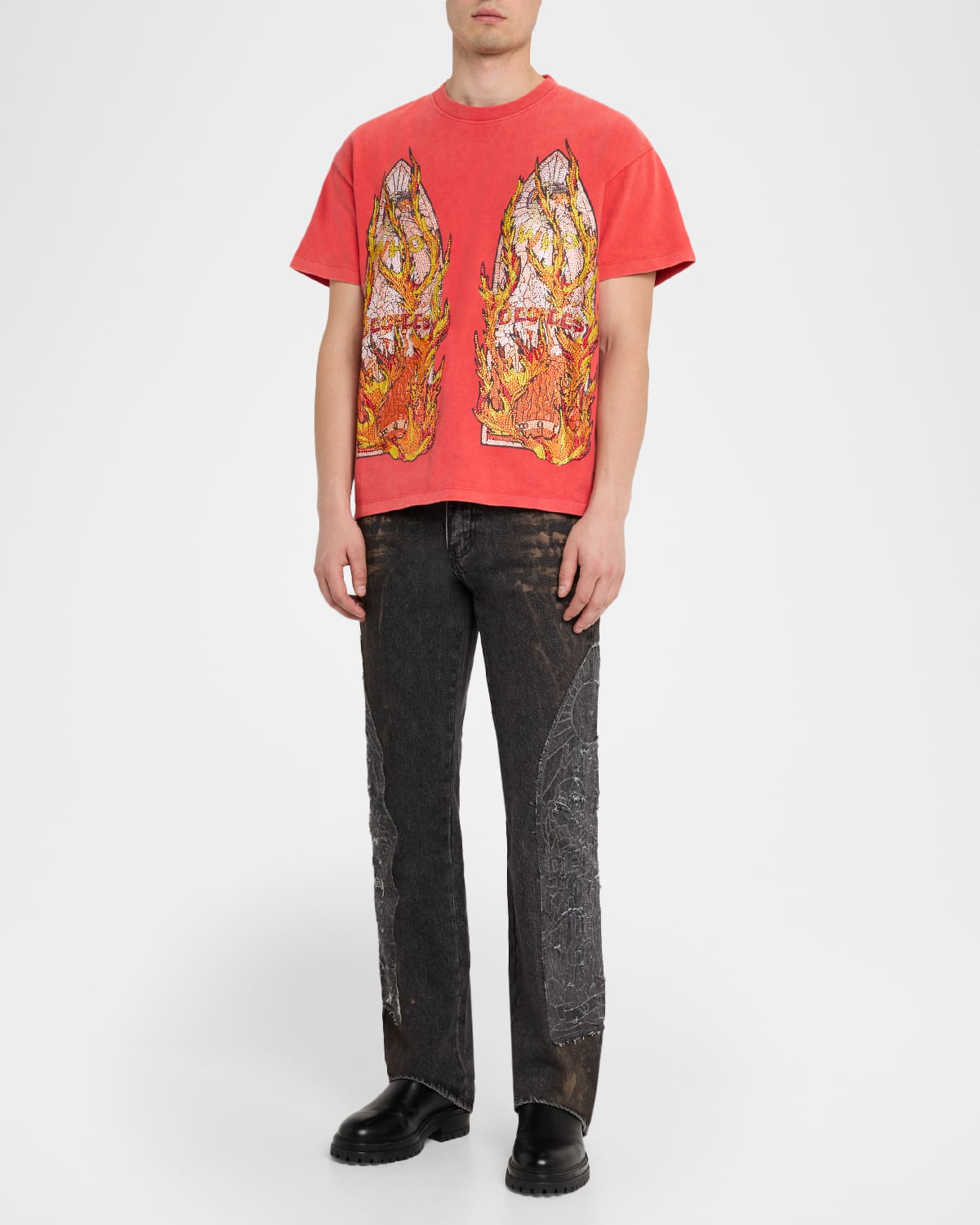 WHO DECIDES WAR Men's Rhinestone Flame Glass Jersey Cotton T-Shirt ...