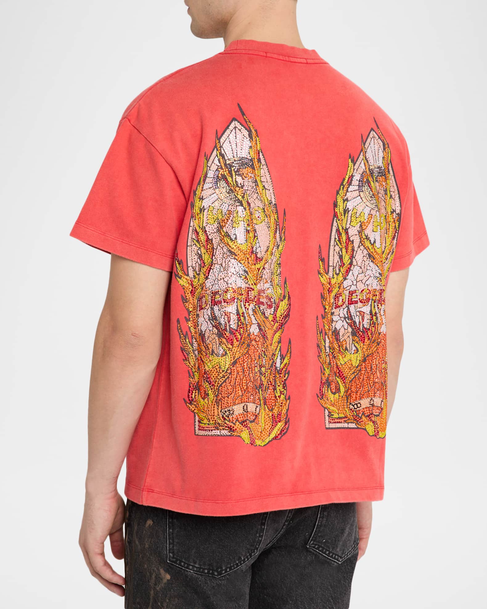 WHO DECIDES WAR Men's Rhinestone Flame Glass Jersey Cotton T-Shirt ...