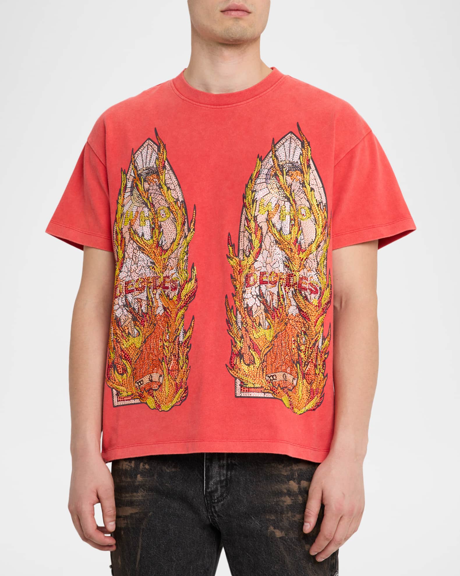 WHO DECIDES WAR Men's Rhinestone Flame Glass Jersey Cotton T-Shirt ...