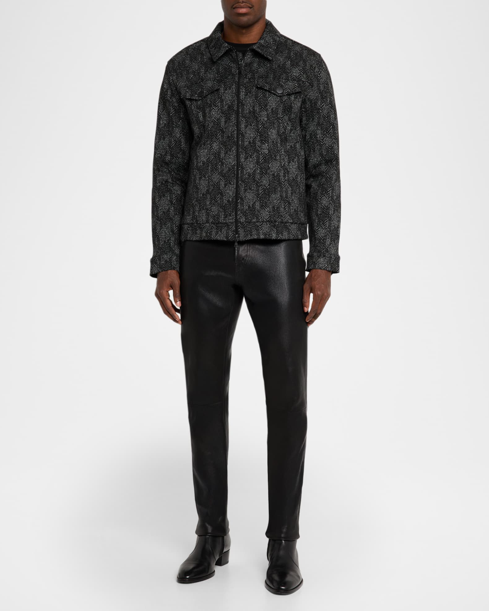 John Varvatos Men's Hallet Jacquard Herringbone Trucker Jacket | Neiman ...