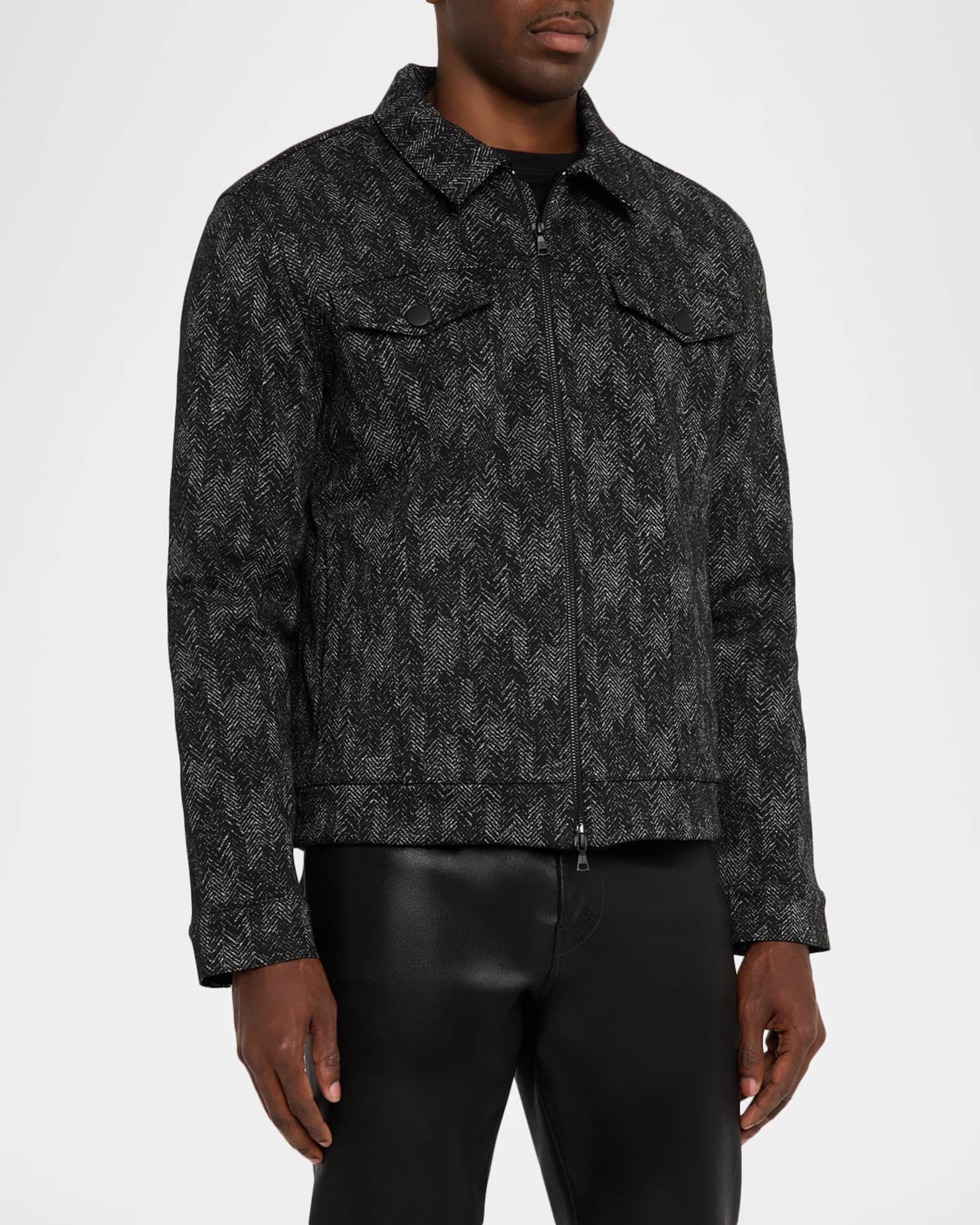 John Varvatos Men's Hallet Jacquard Herringbone Trucker Jacket | Neiman ...